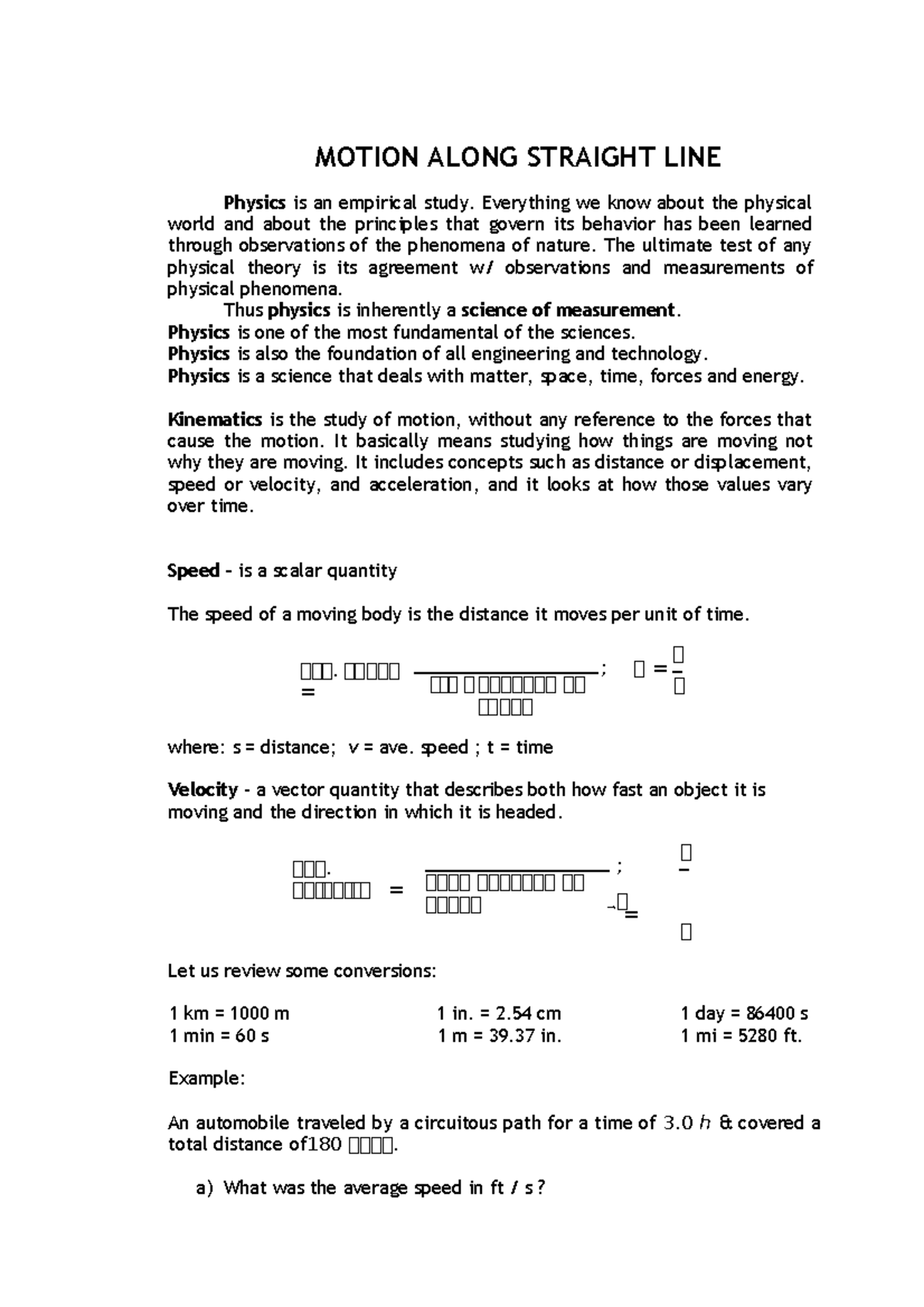 Motion Along Straight LINE - MOTION ALONG STRAIGHT LINE Physics is an ...