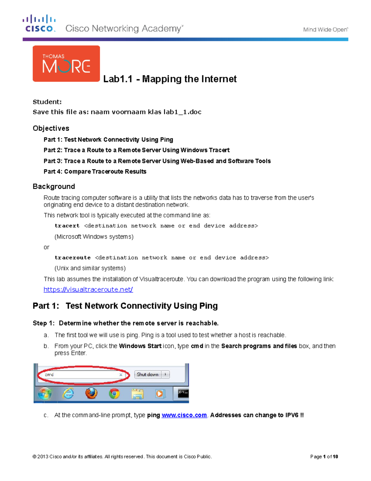 Ceulemans Jef Lab1 Cisco Deel 1 Lab1 Mapping The Internet Student