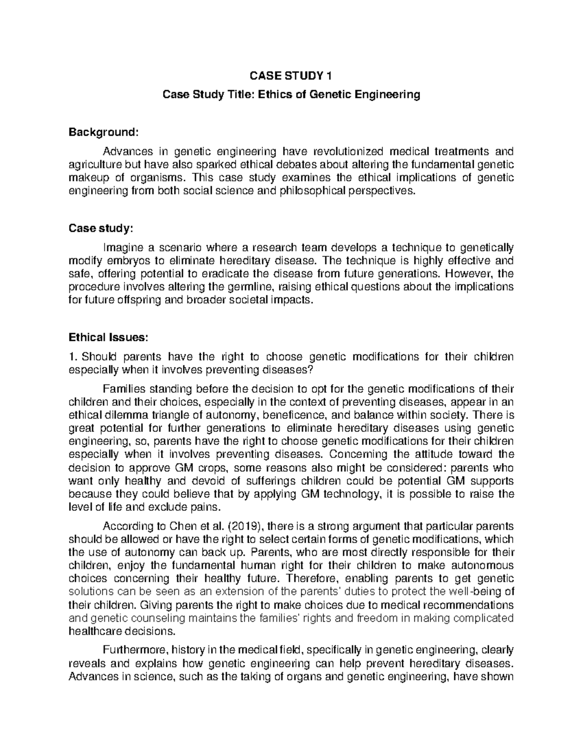 CASE Study - CASE STUDY 1 Case Study Title: Ethics of Genetic ...