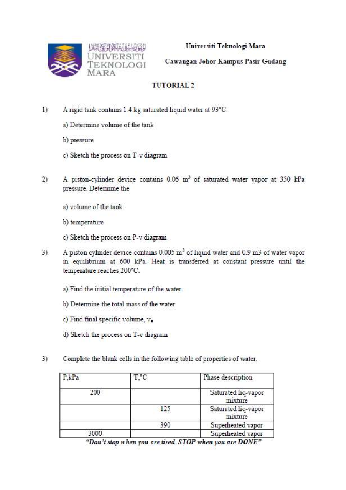 Tutorial 2 - Diploma in Chemical Engineering - Studocu