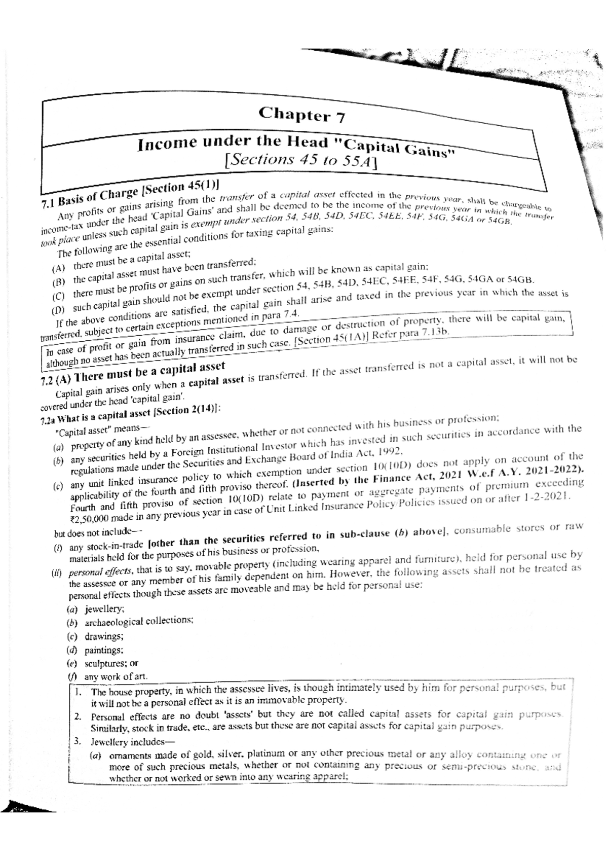 Income from Capital Gains(Notes) - Bcom hons. - Studocu