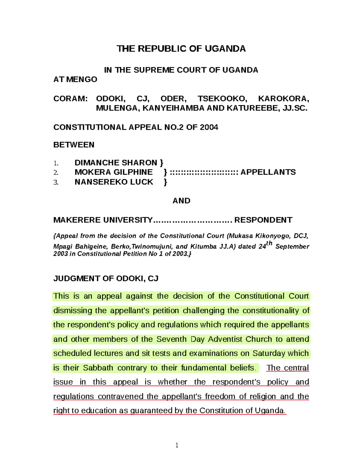 Sharon Dimanche and Ors Vs Makerere University - THE REPUBLIC OF UGANDA IN THE SUPREME COURT OF ...