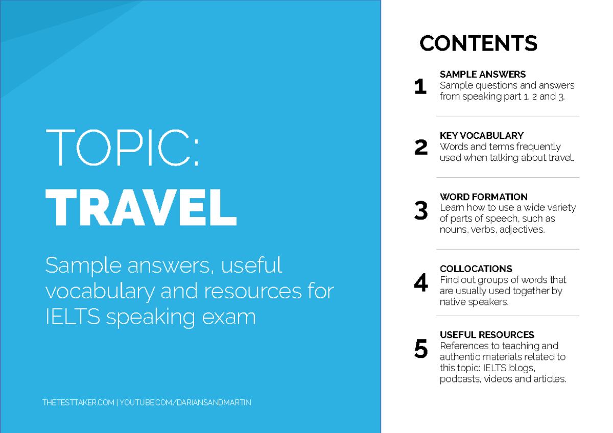 013 Travel Ielts Speaking Topic PDF 05 2020 - CONTENTS TOPIC: TRAVEL ...