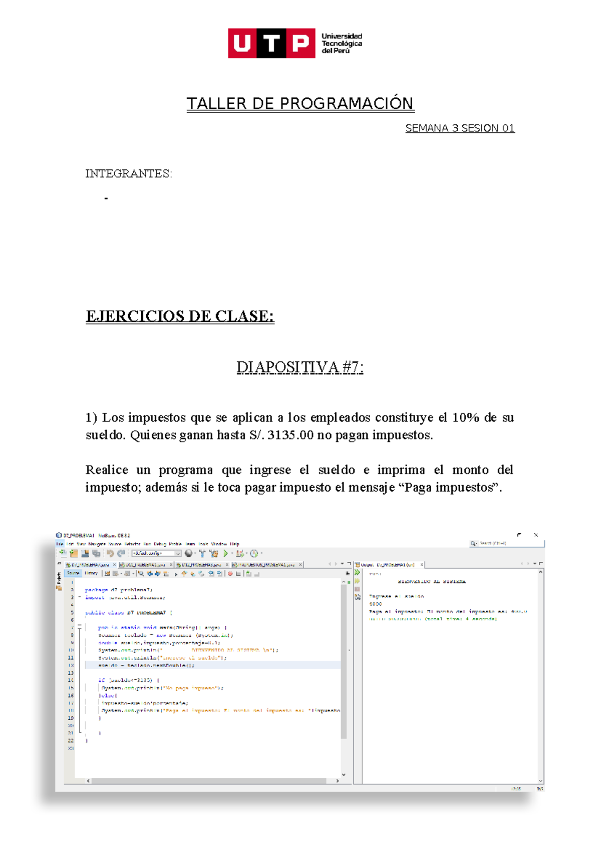 Semana 3 - taller de programacion - TALLER DE PROGRAMACIÓN SEMANA 3 ...