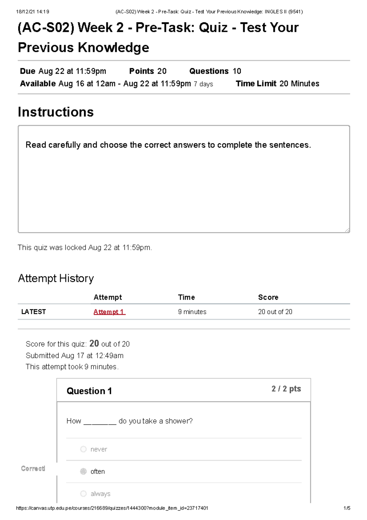 Quiz, Task and Pre Task - English 2 - 18/12/21 14:19 (AC-S02) Week 2 ...