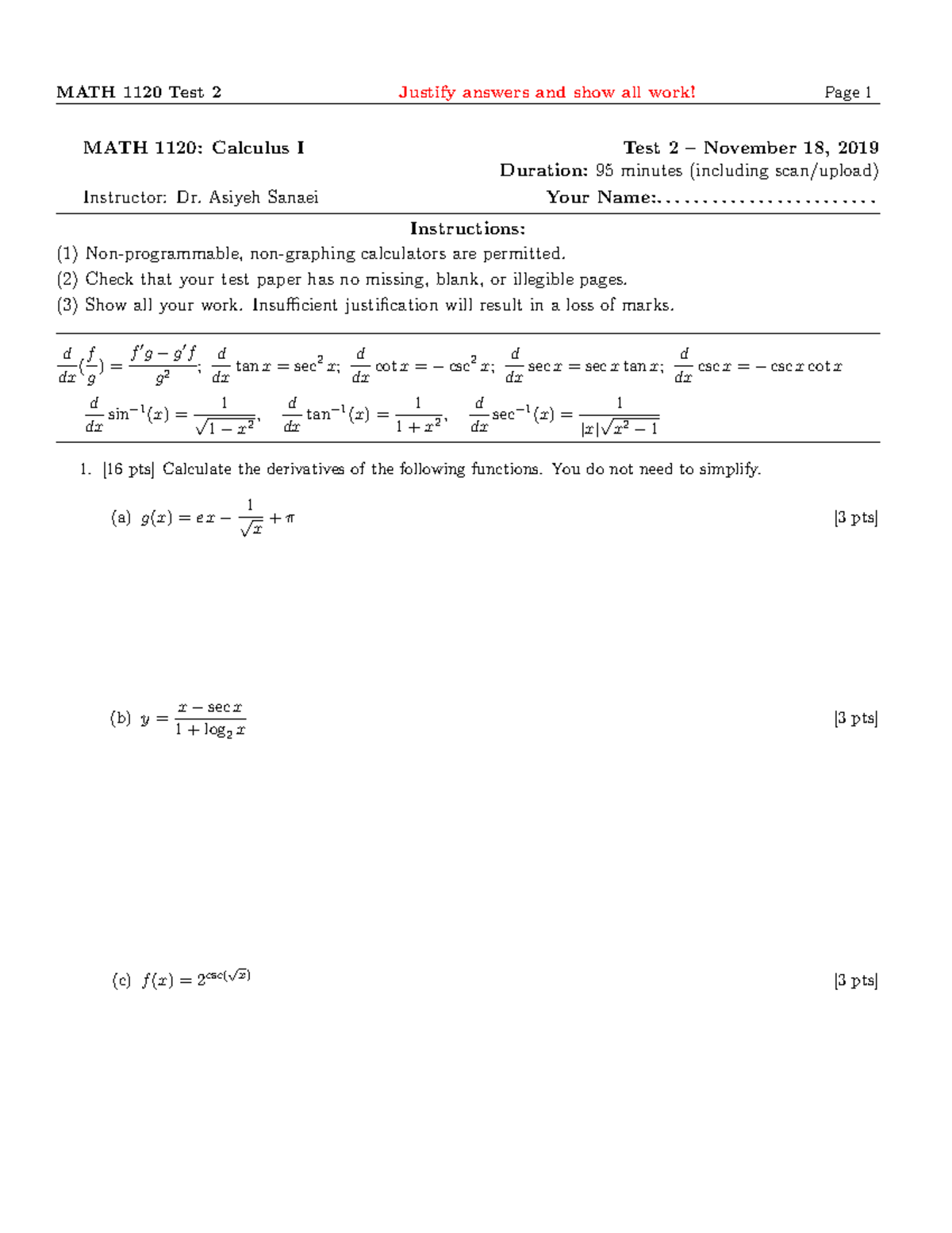 1120Test2F19 asdsasdsdsadjujfhnf fhasihd days - MATH 1120: Calculus I ...