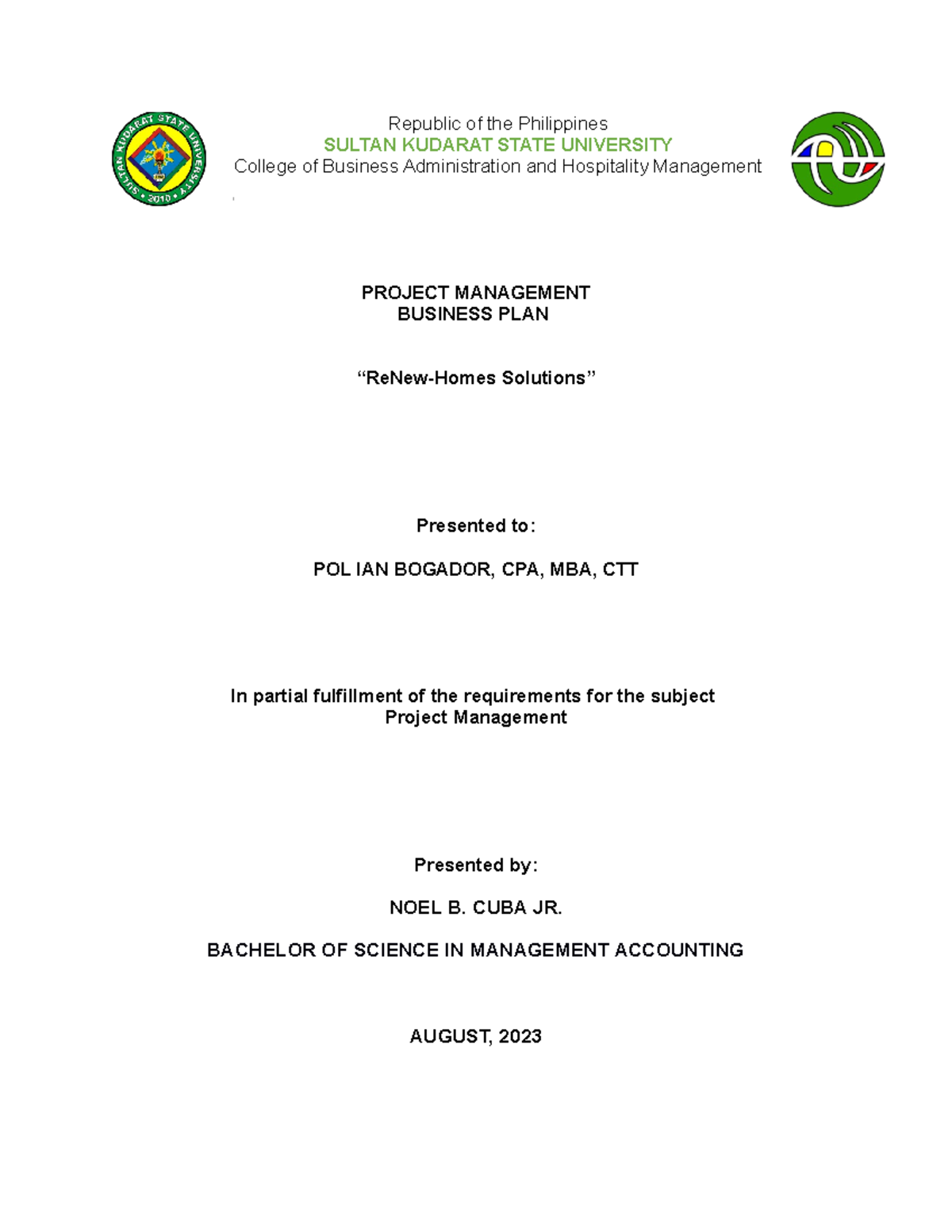 Business Plan Proposal - Republic of the Philippines SULTAN KUDARAT ...