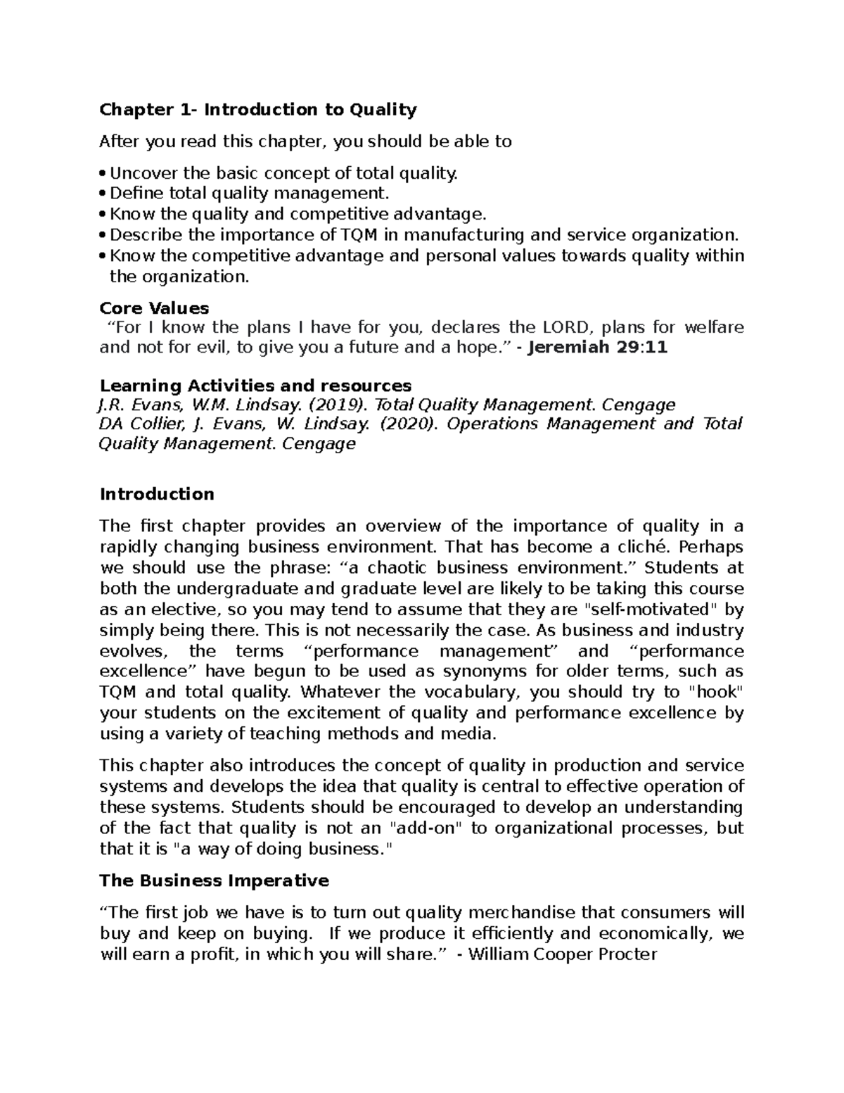 Chapter 1- Introduction to Quality - Define total quality management ...