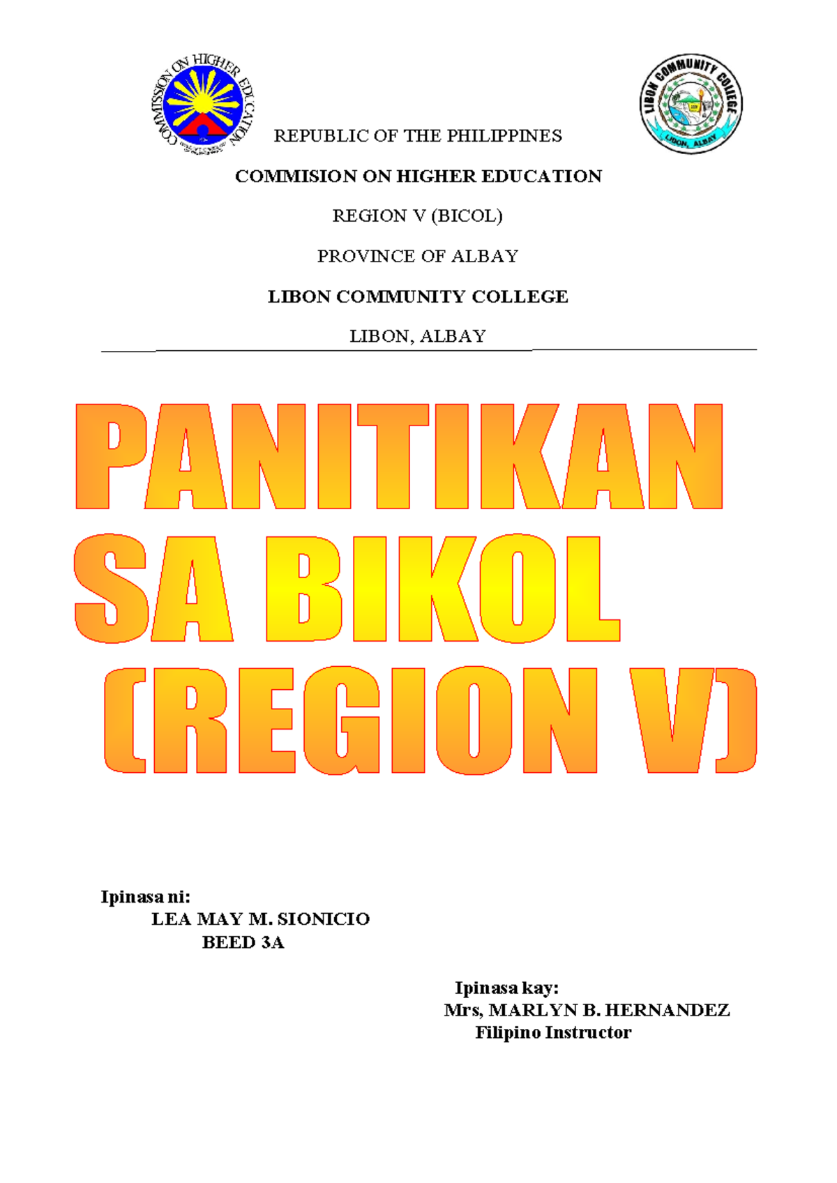 Panitikan ng Rehiyon V - REPUBLIC OF THE PHILIPPINES COMMISION ON ...