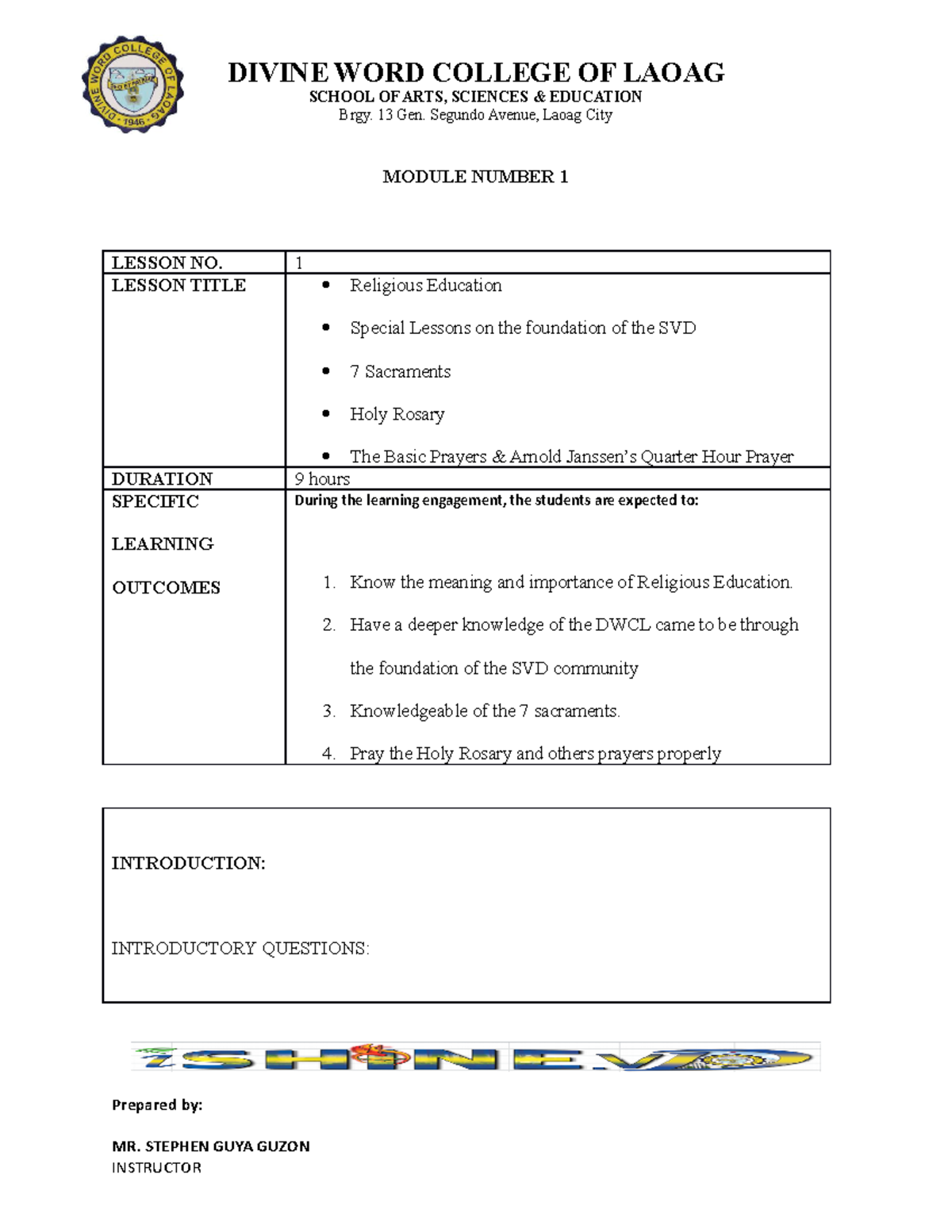 M1 - Introduction - WDSEFG ETRGYHB EDRFG ERFGH - Brgy. 13 Gen. Segundo ...