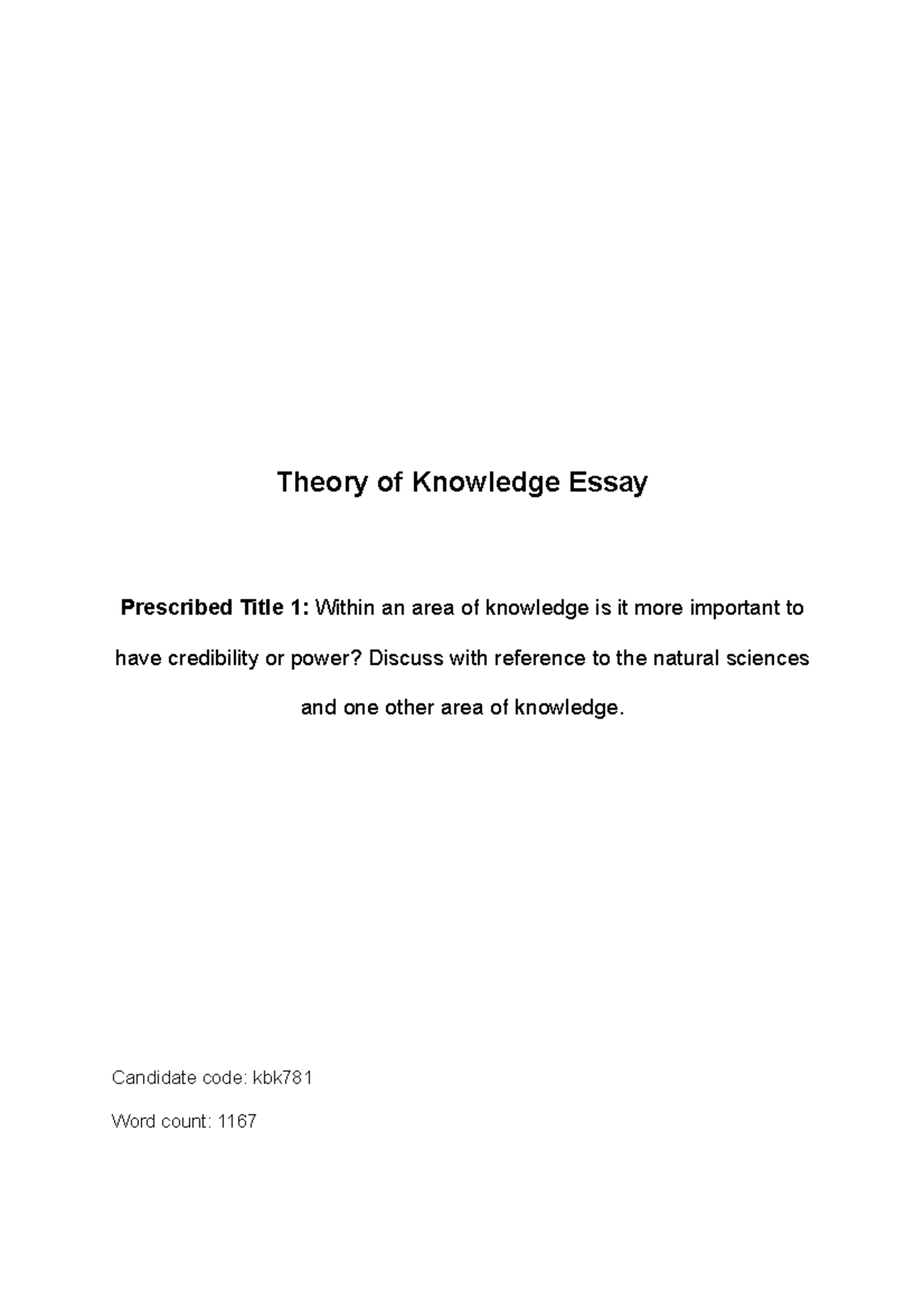 Ttitle 1 Tok Essay Final - Theory of Knowledge Essay Prescribed Title 1 ...