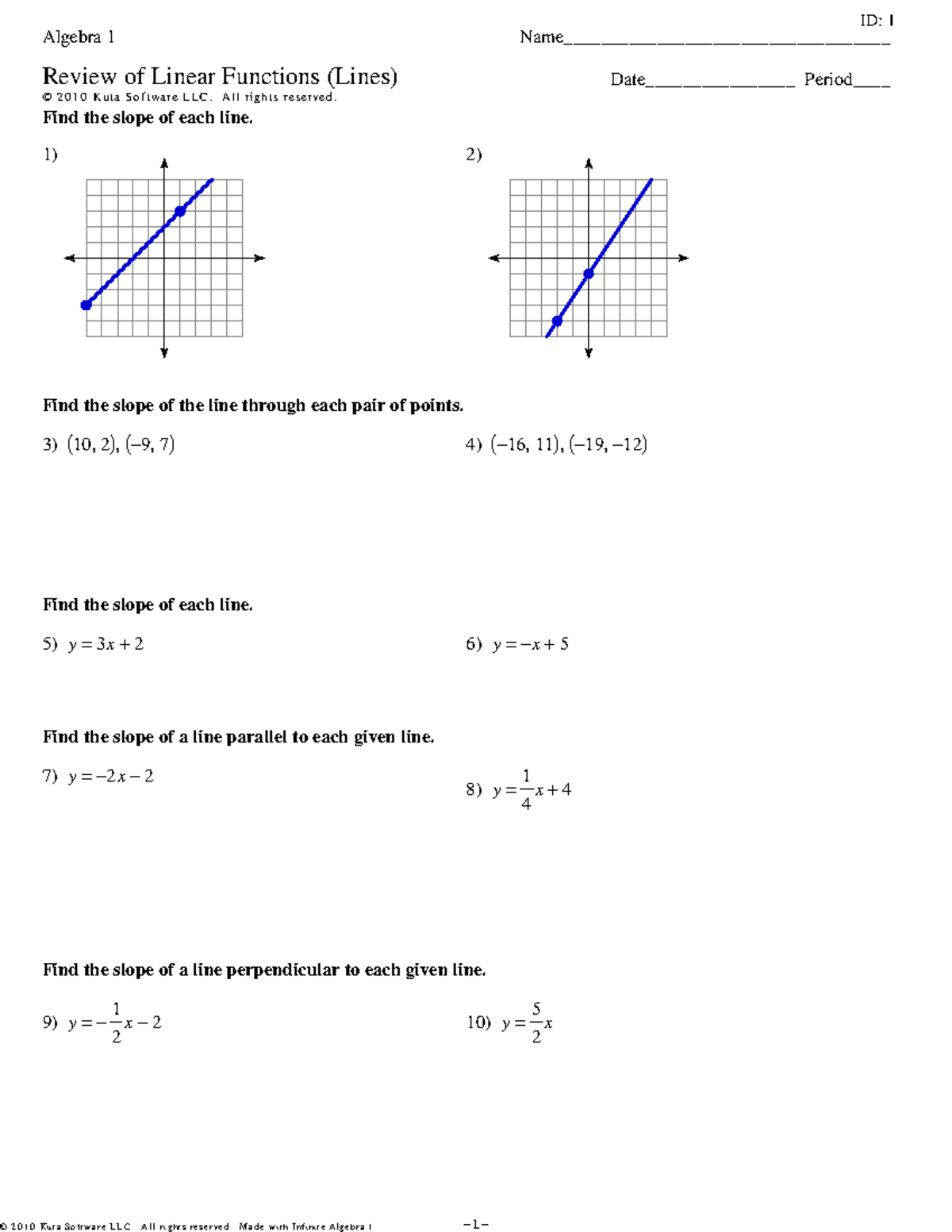 Linear functions review packet - © 2 E 2 M 0 D 1 N 0 X uKnu ot LaI ZS ...