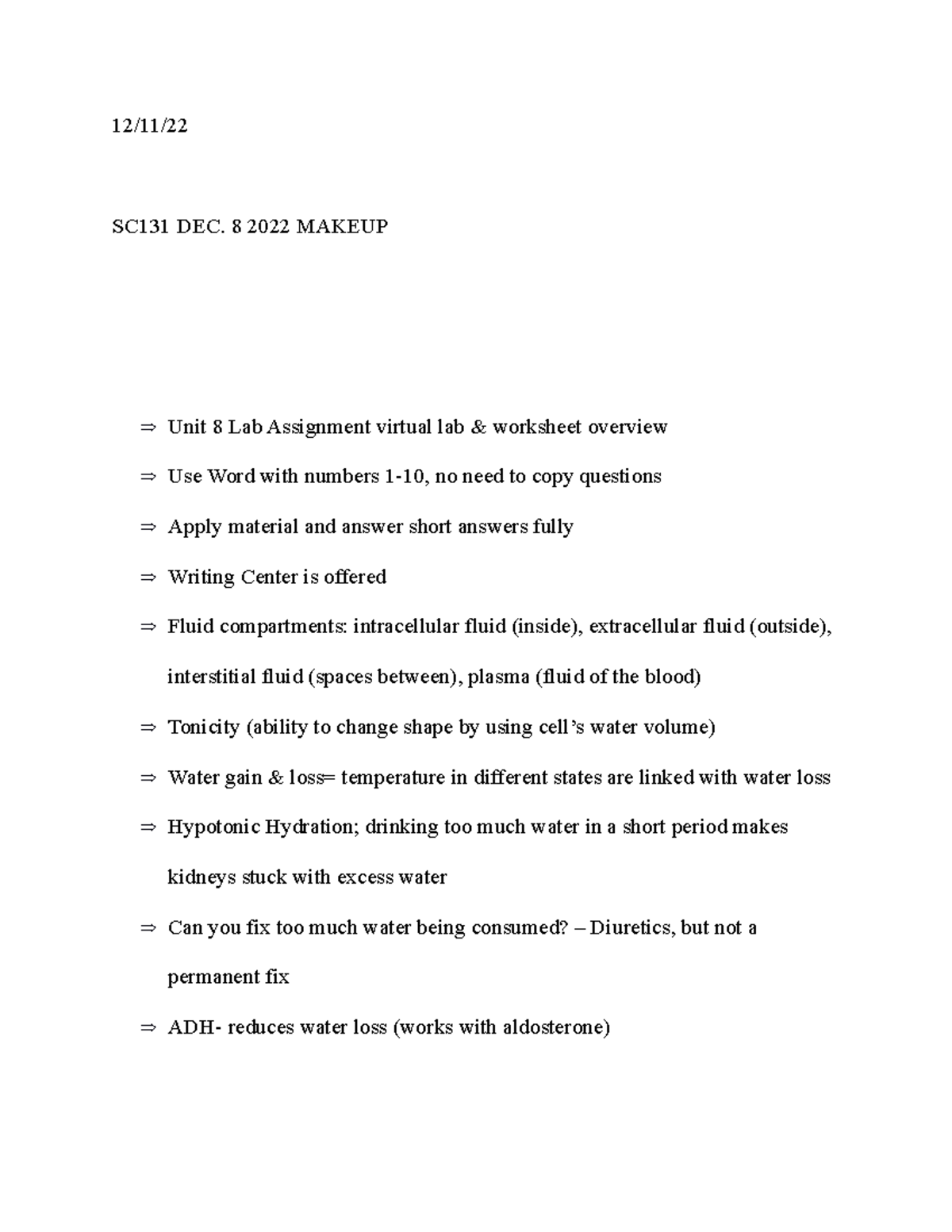 Makeup 12:8:22 - Notes - 12/11/ SC131 DEC. 8 2022 MAKEUP Unit 8 Lab ...