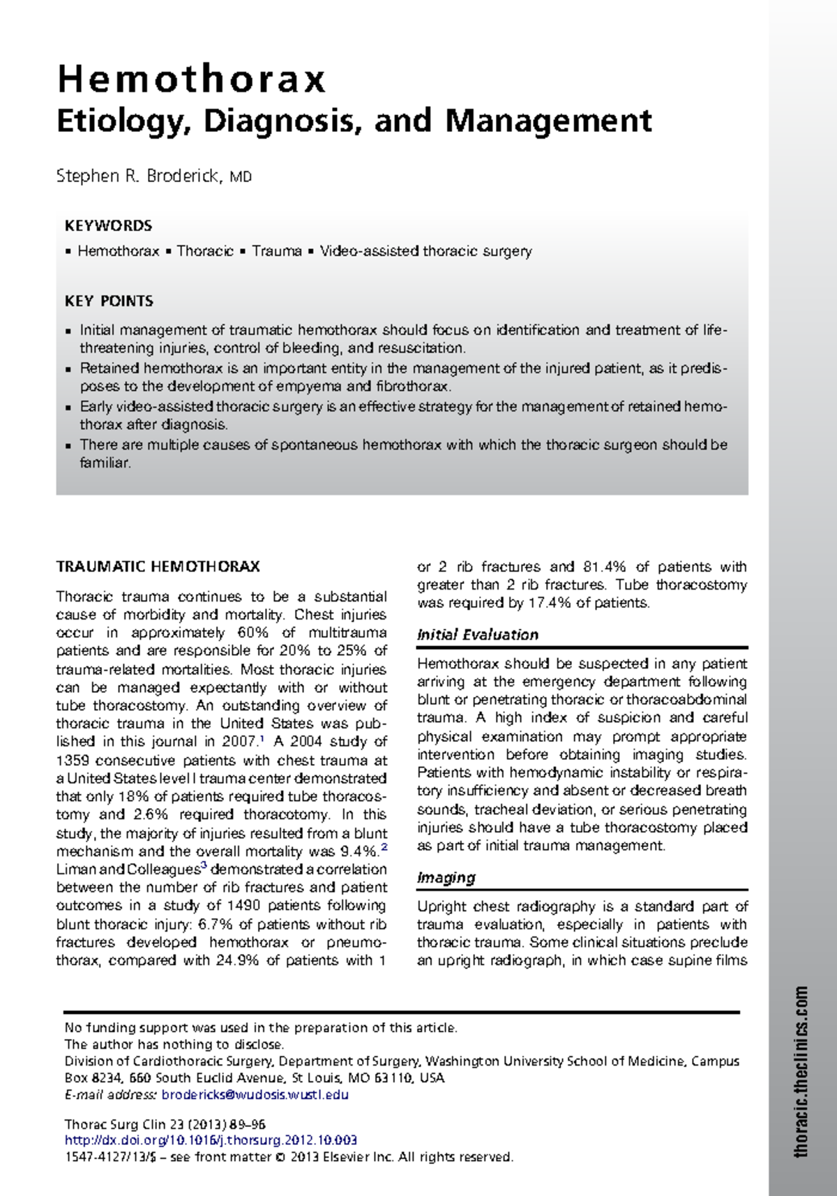 Hemotorax - articulo de revisión para hemotórax - Hemothorax Etiology ...