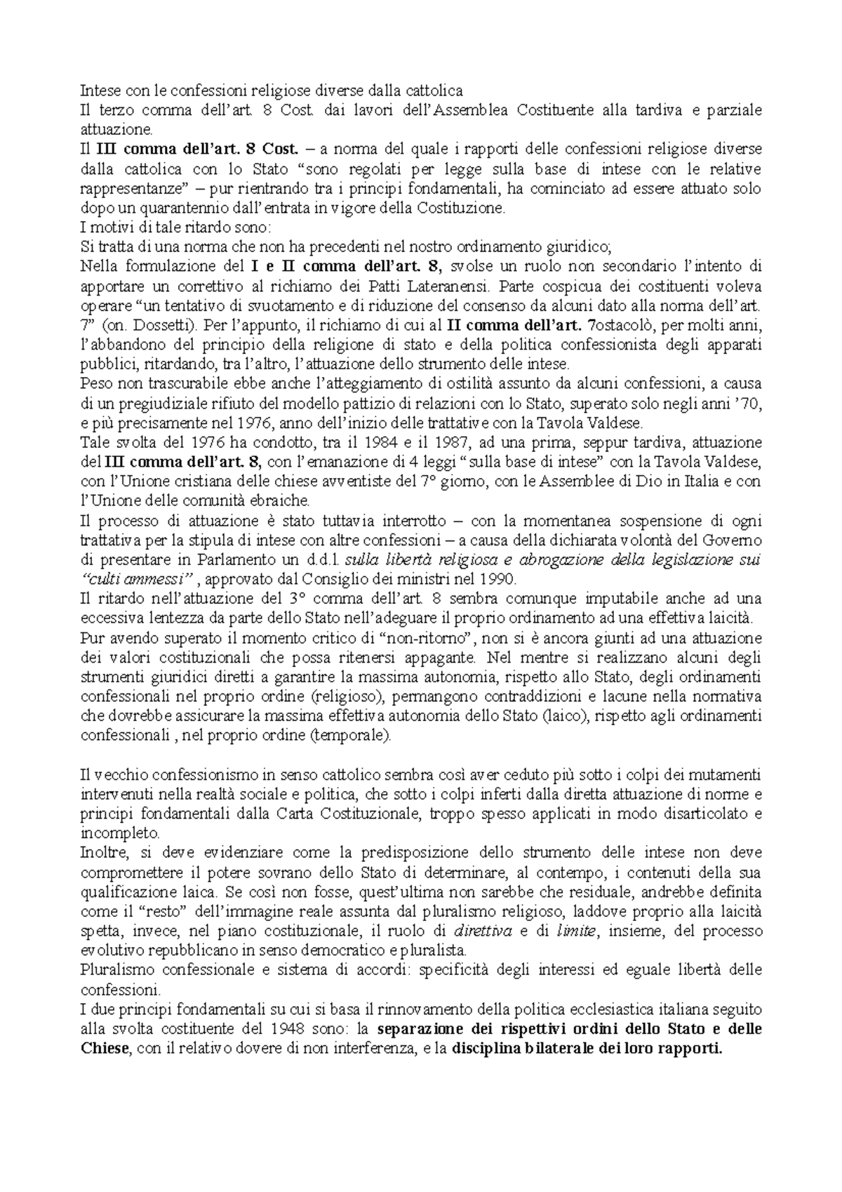 Intese diritto ecclesiastico - Intese con le confessioni religiose ...