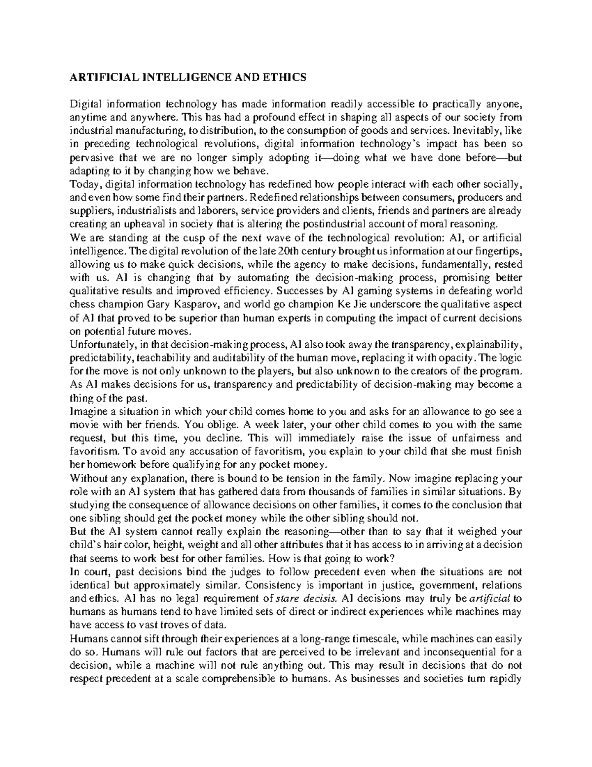 Unit-9 - Notes - ARTIFICIAL INTELLIGENCE AND ETHICS Digital information ...