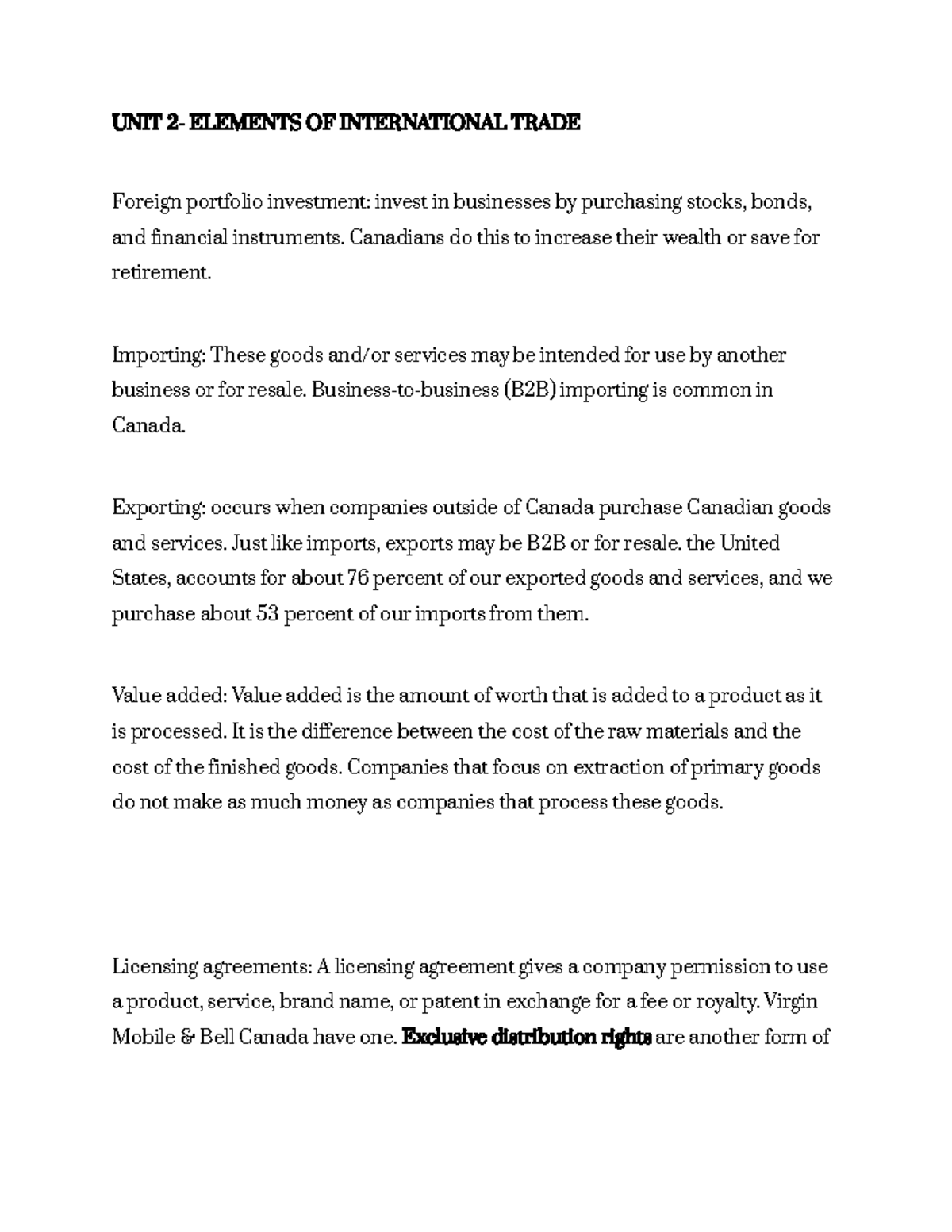 UNIT 2- Elements OF International Trade - UNIT 2- ELEMENTS OF ...