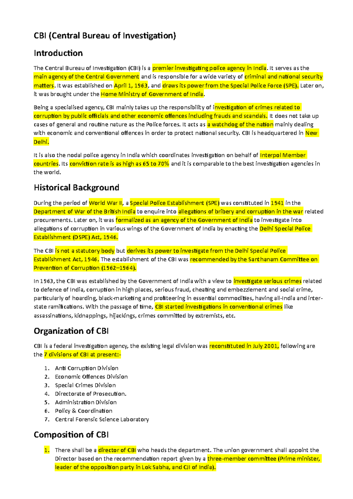 CBI - Notes on CBI - CBI (Central Bureau of Investigation) Introduction ...