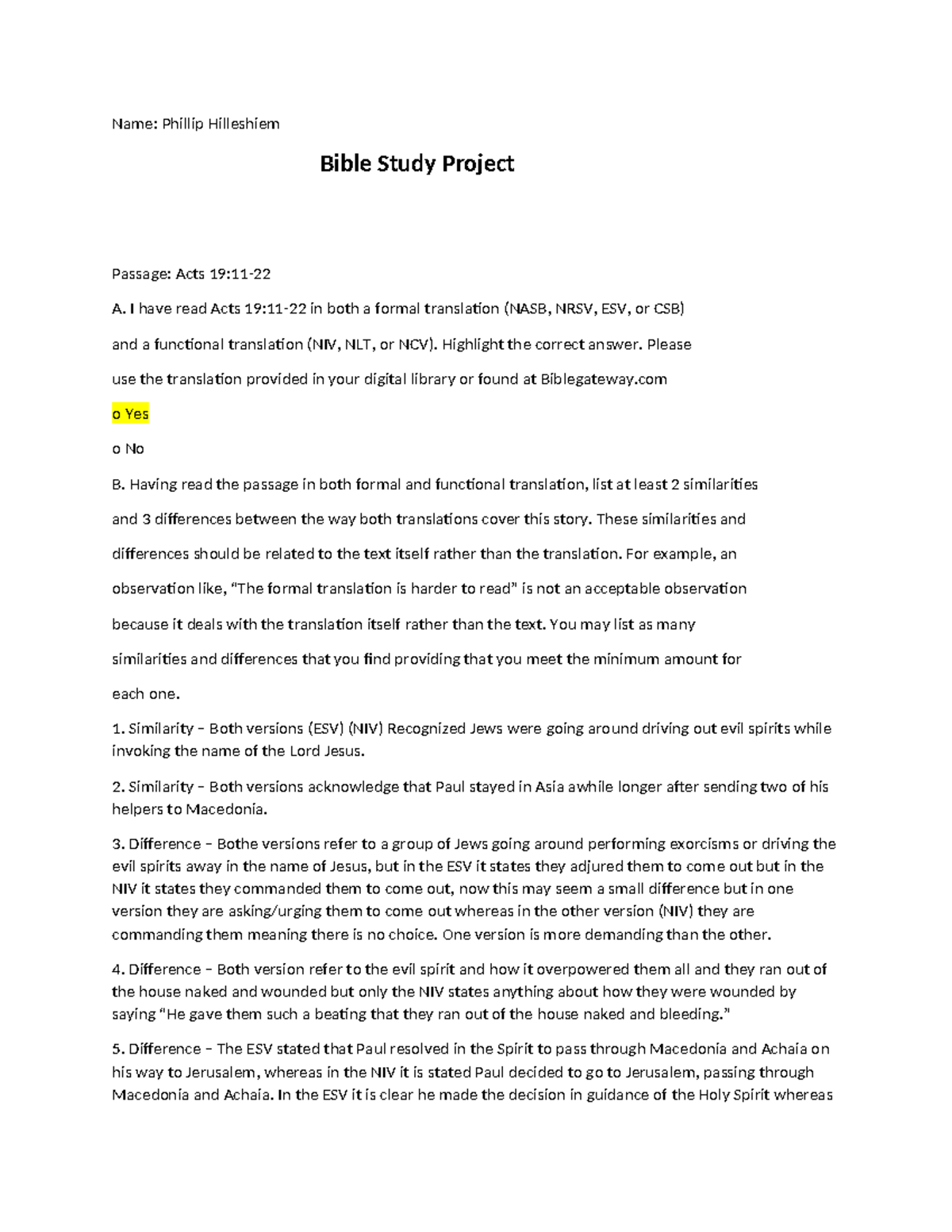 Bible - Biblie study Project - Name: Phillip Hilleshiem Bible Study ...