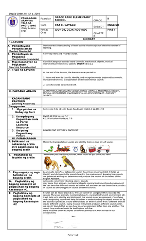 JULY 31-DLL-MATH 2-Q1-W1 - WEDNESDAY I. LAYUNIN A. Pamantayang ...