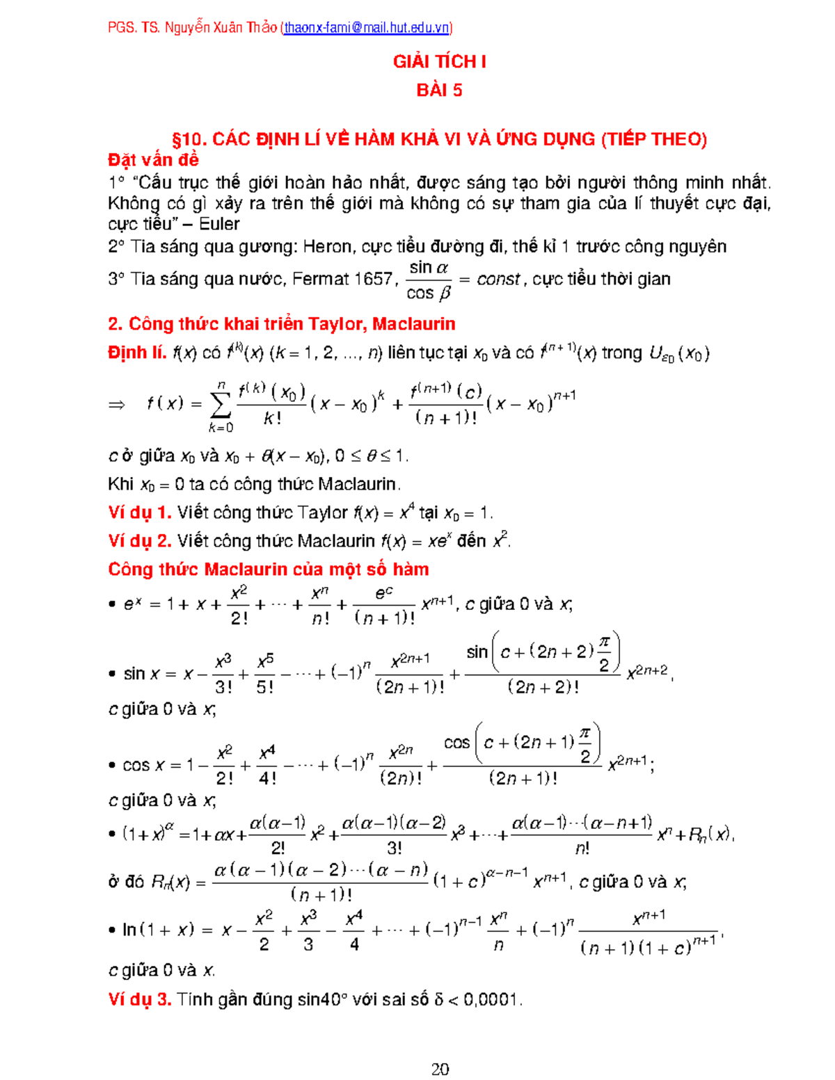 Bai 5 GT1-BK - Tích phân - PGS. TS. Nguy n Xuân Th o (thaonx-fami@mail.hut.edu) ####### GI I ...