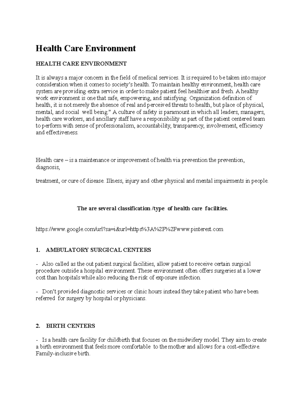 Health Care Environment - Health Care Environment HEALTH CARE ...