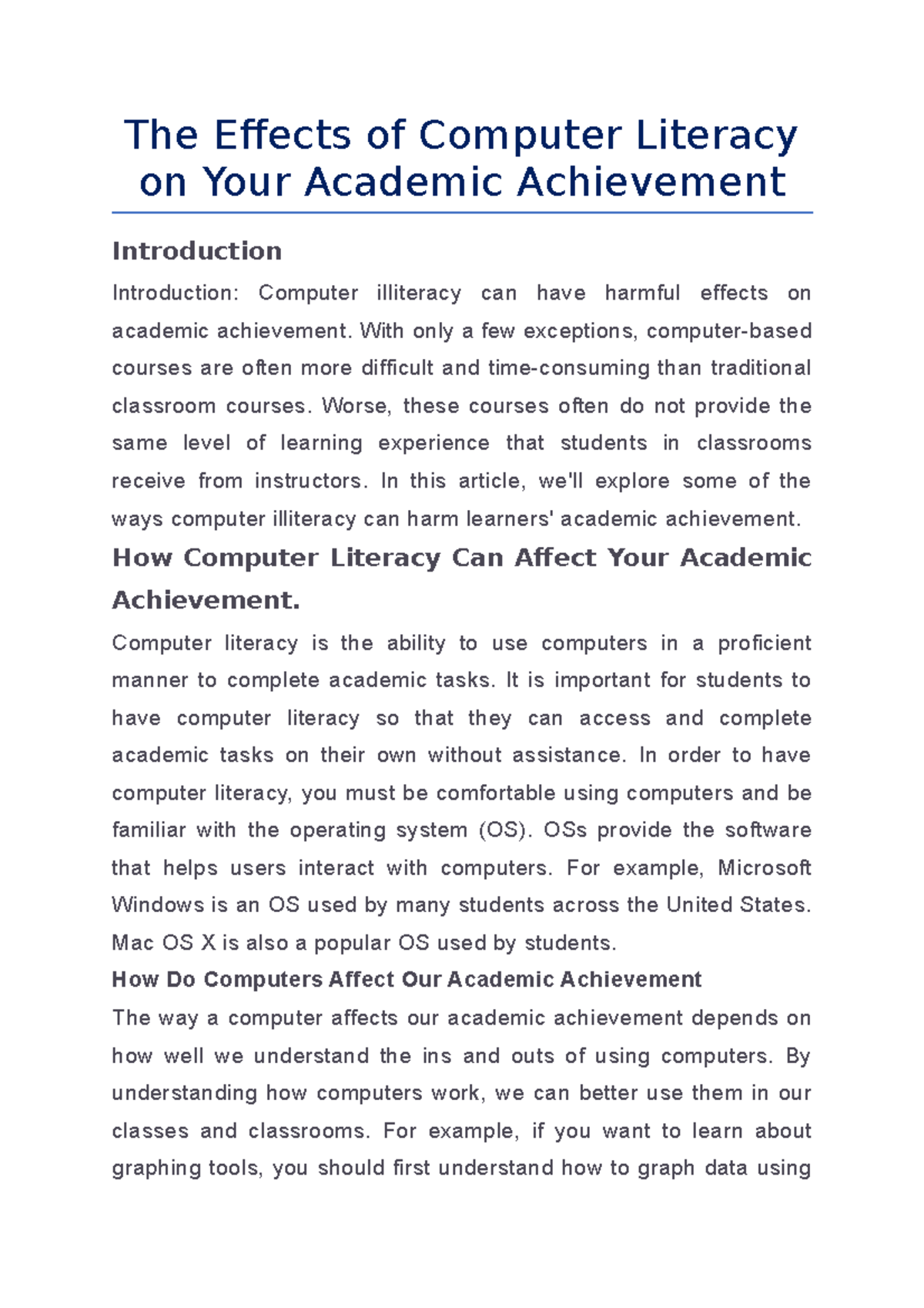 The Effects of Computer Literacy on Your Academic Achievement - The ...