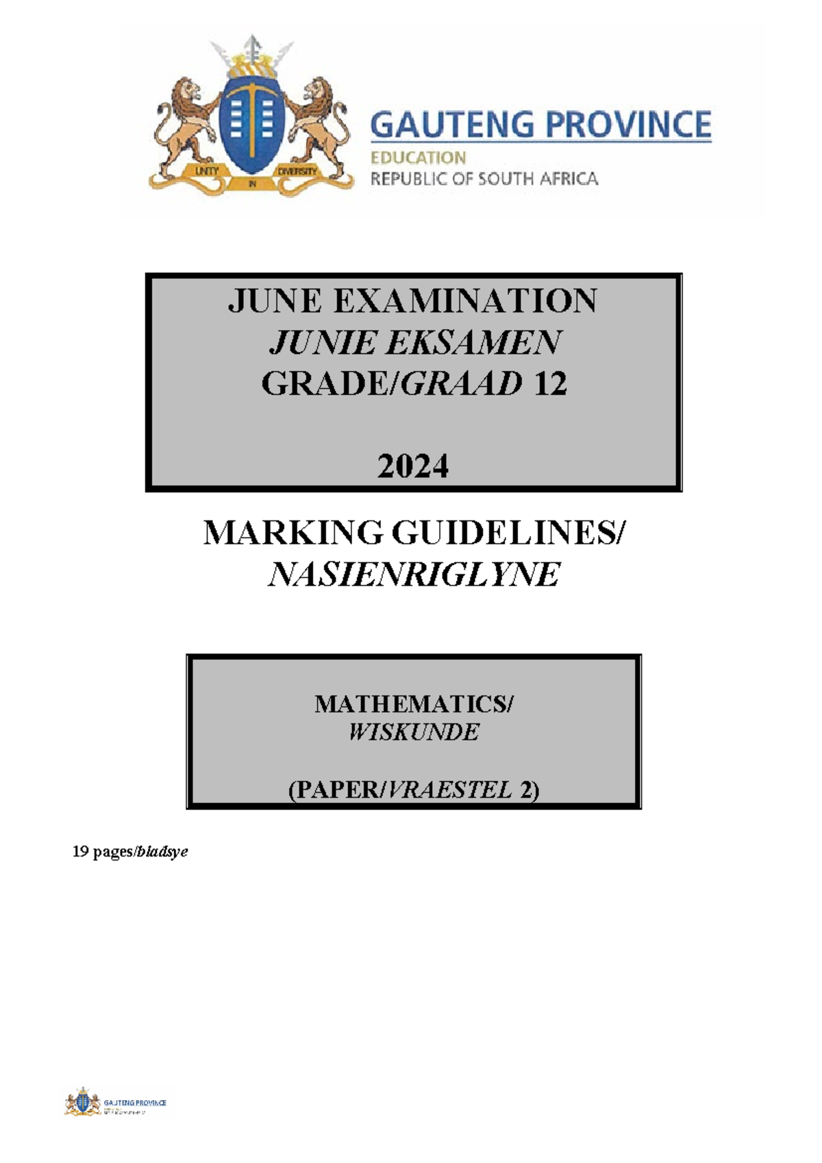 2024 GP Gr 12 Mathematics P2 June MG - JUNE EXAMINATION JUNIE EKSAMEN GRADE/GRAAD 12 2024 ...