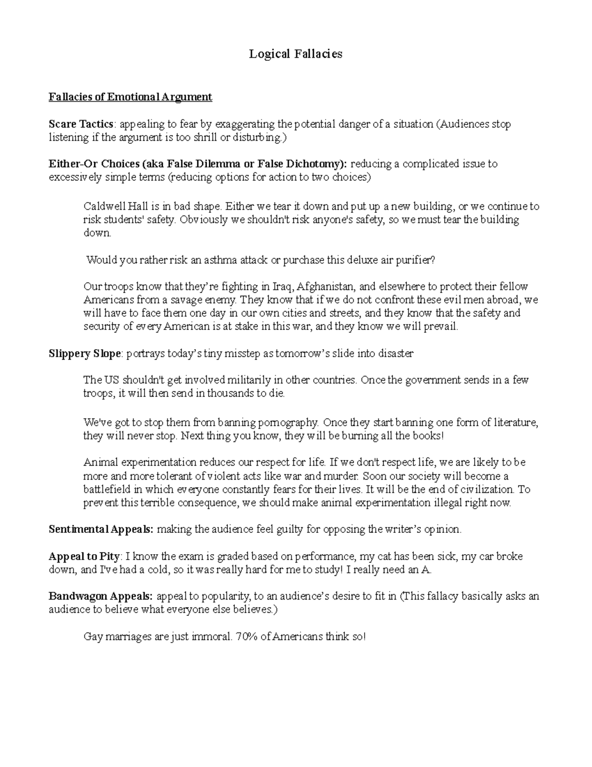 Logical Fallacies for Composition ENGL 1302 - Logical Fallacies ...