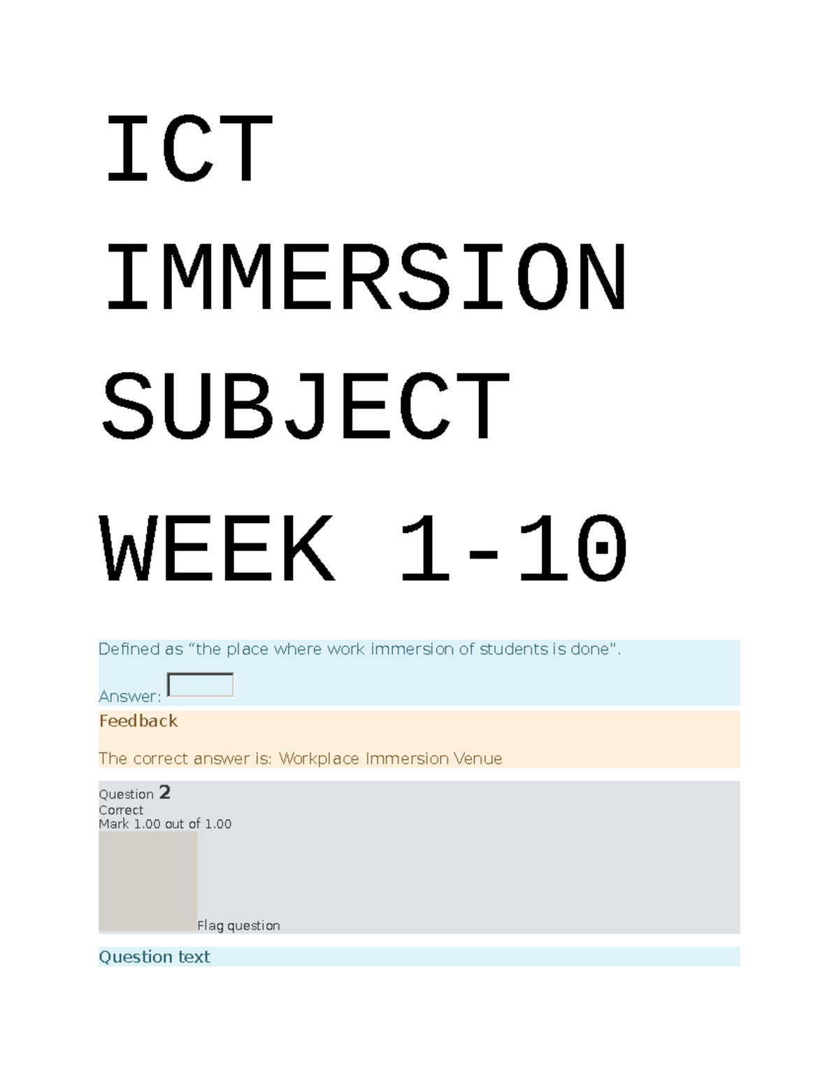 ICT Immersion Subject - It can help you to answer you activities in ...