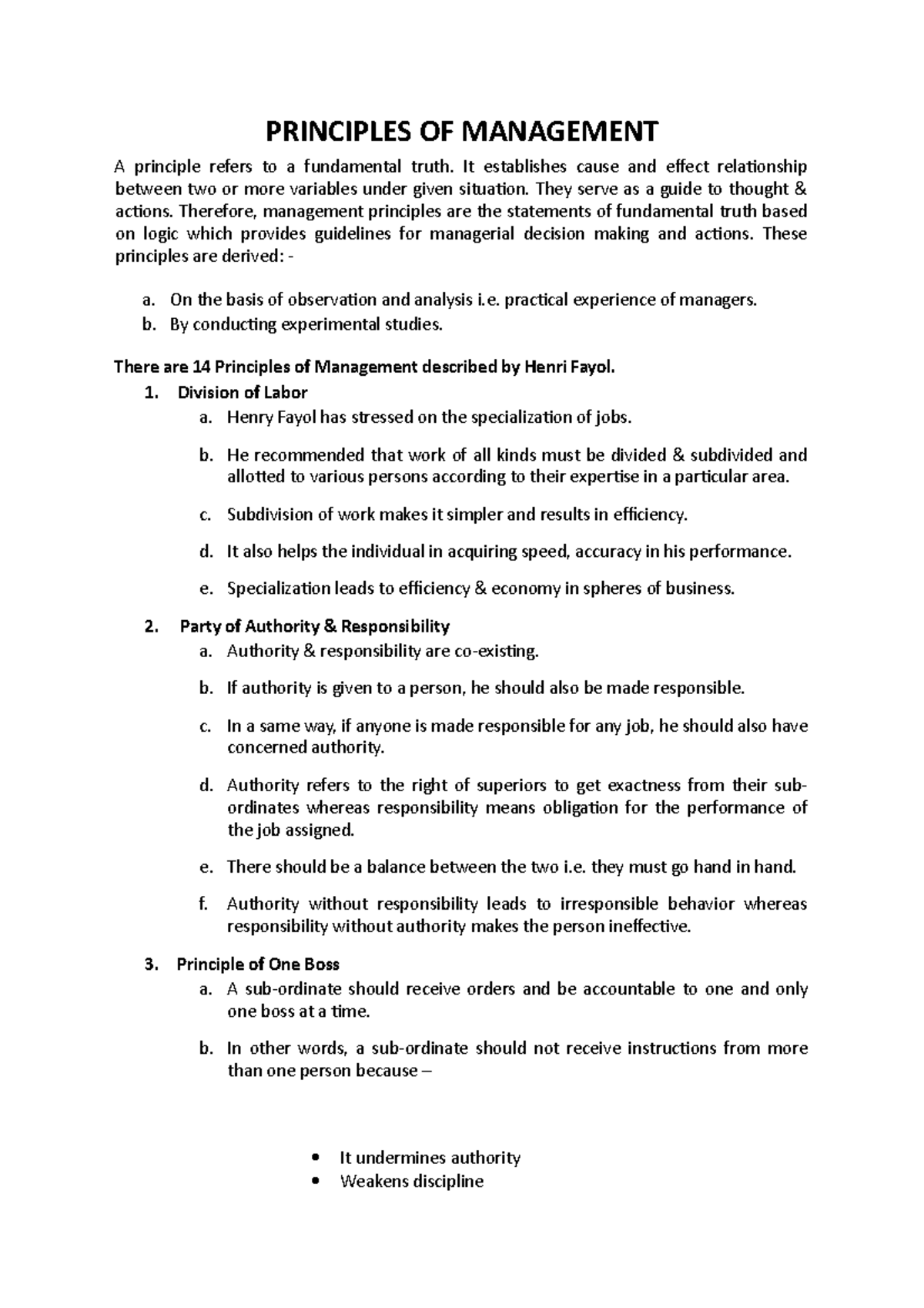 Principles OF Management - PRINCIPLES OF MANAGEMENT A principle refers ...