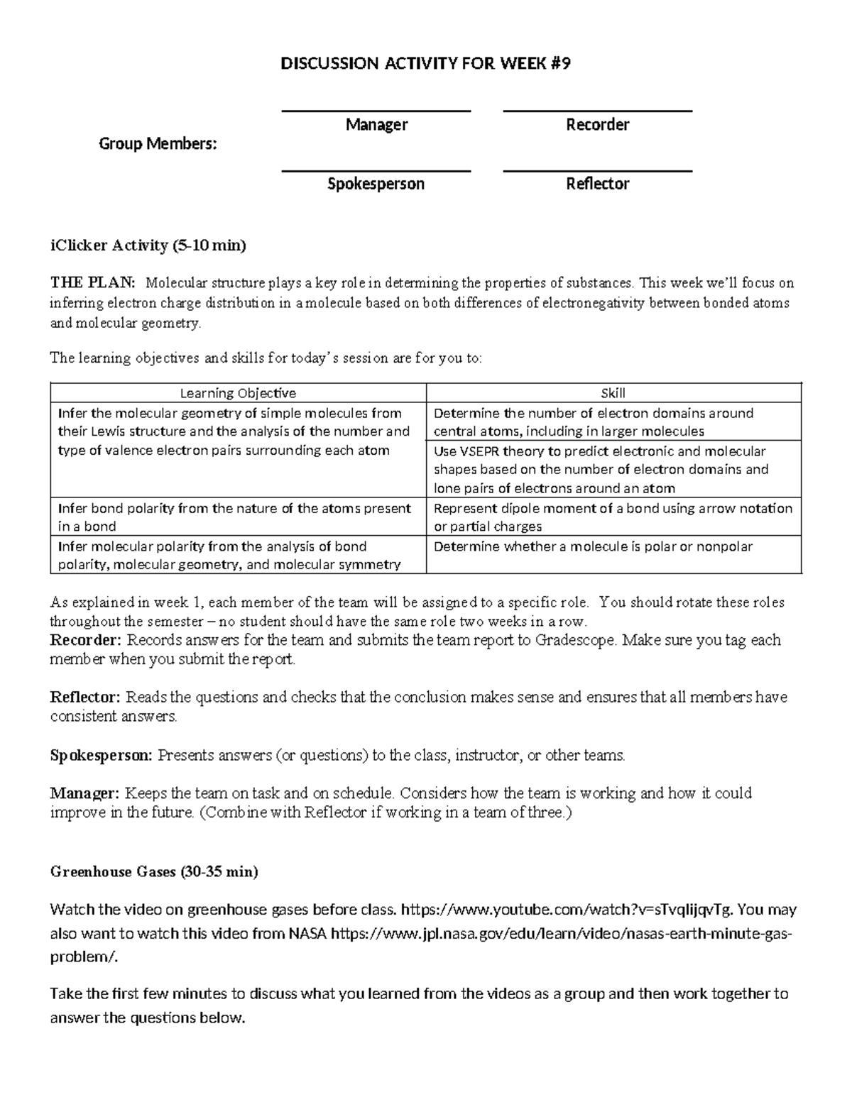 Discussion Worksheet Week 9 - DISCUSSION ACTIVITY FOR WEEK Group ...