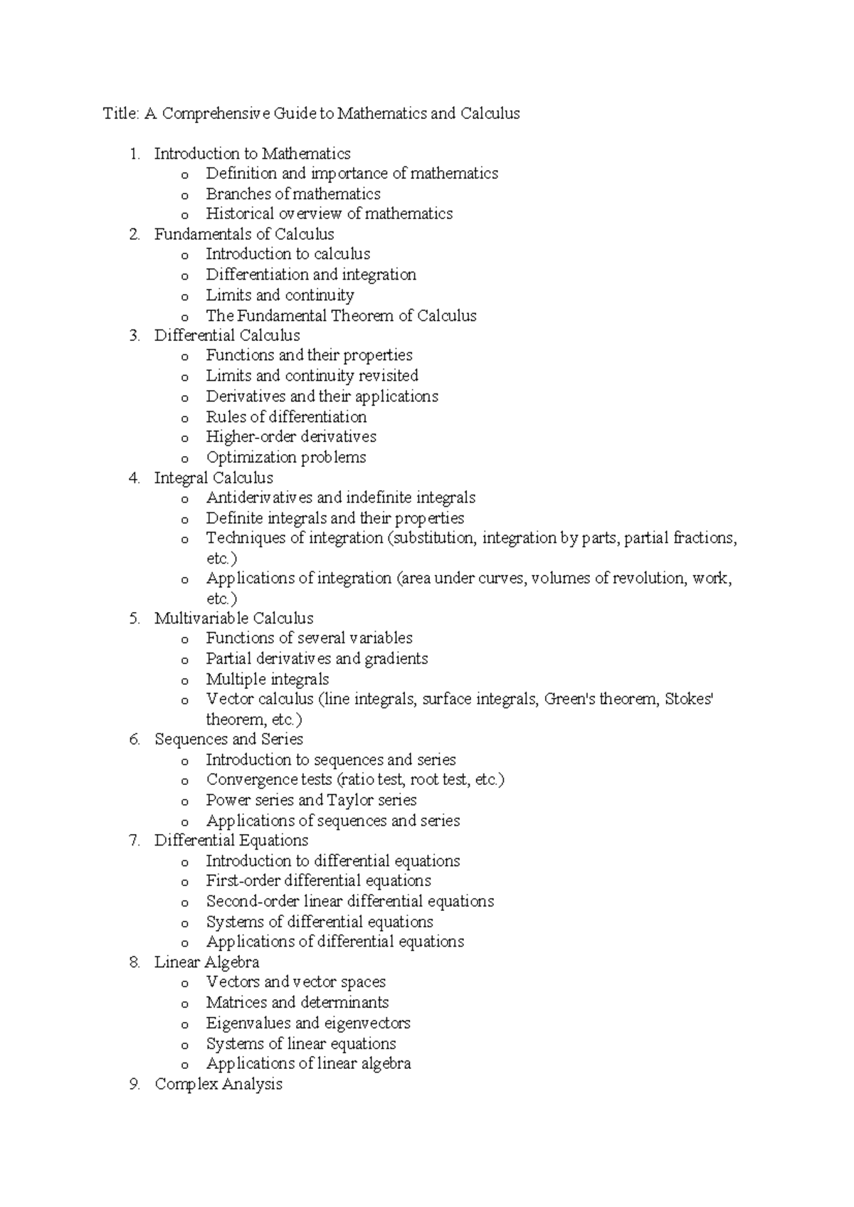 Calculus notes - Title: A Comprehensive Guide to Mathematics and ...