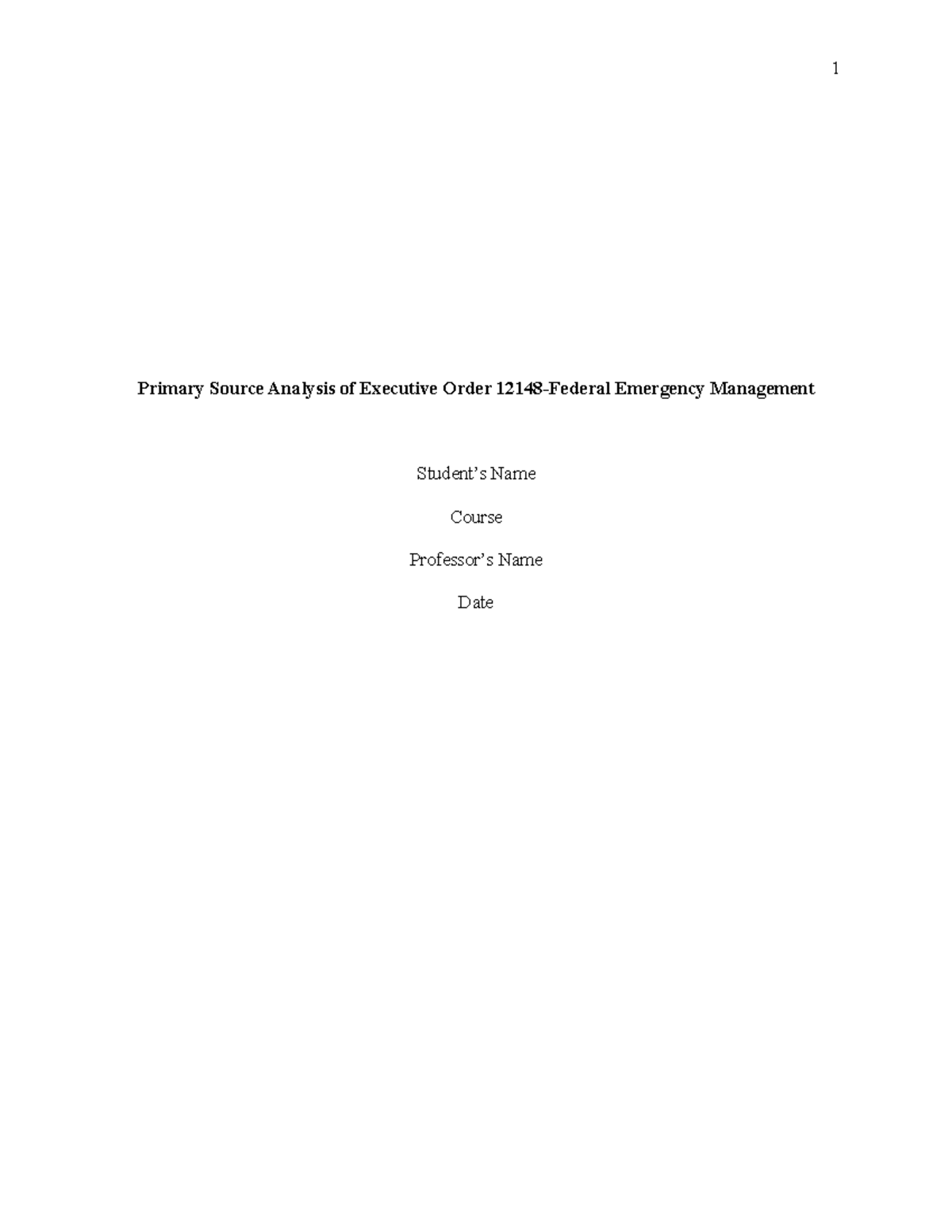 Primary Source Analysis of Executive Order 12148 - When it comes to ...