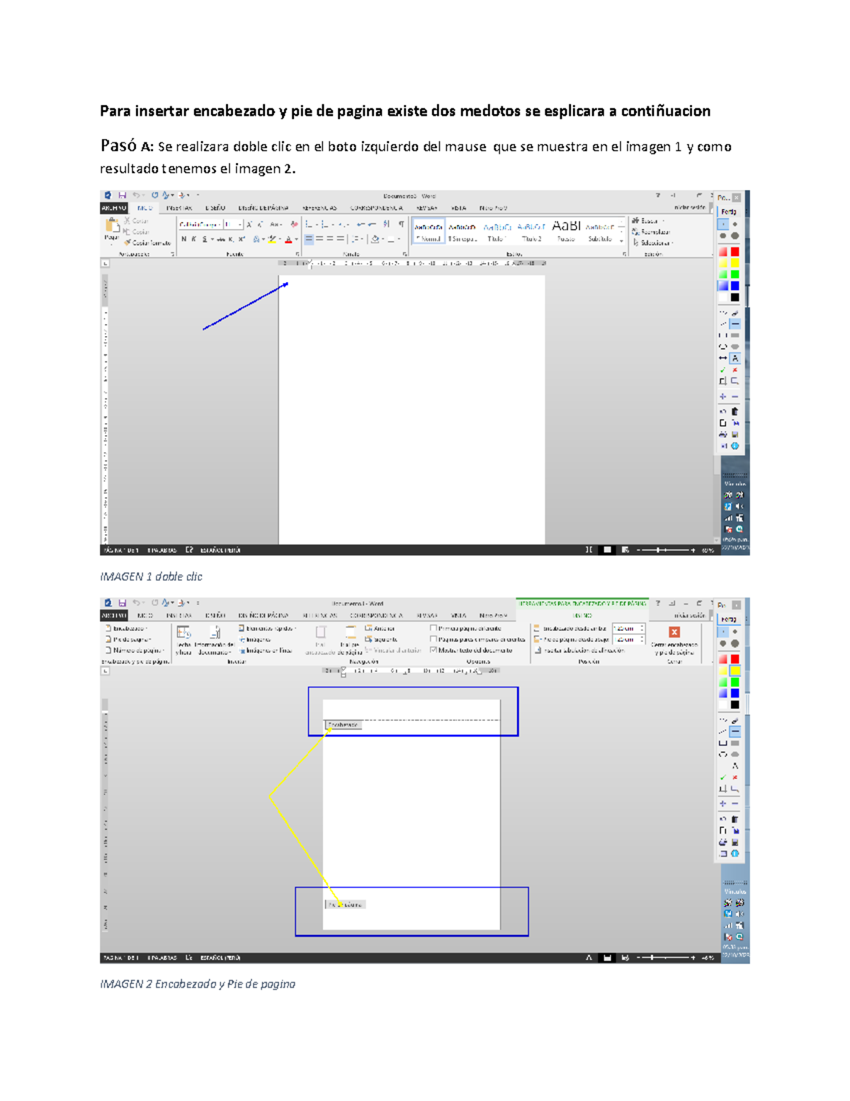 Encabezado y pie de pagina - IMAGEN 1 doble clic IMAGEN 2 Encabezado y ...