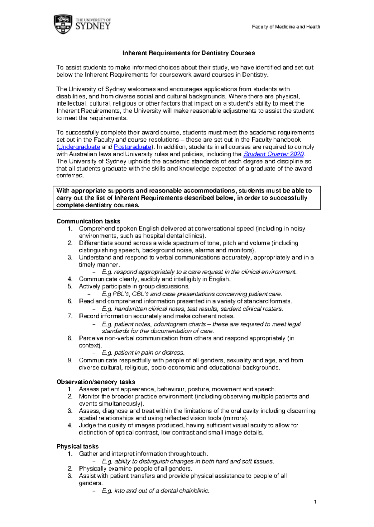 Dentistry Inherent Requirements - With appropriate supports and ...