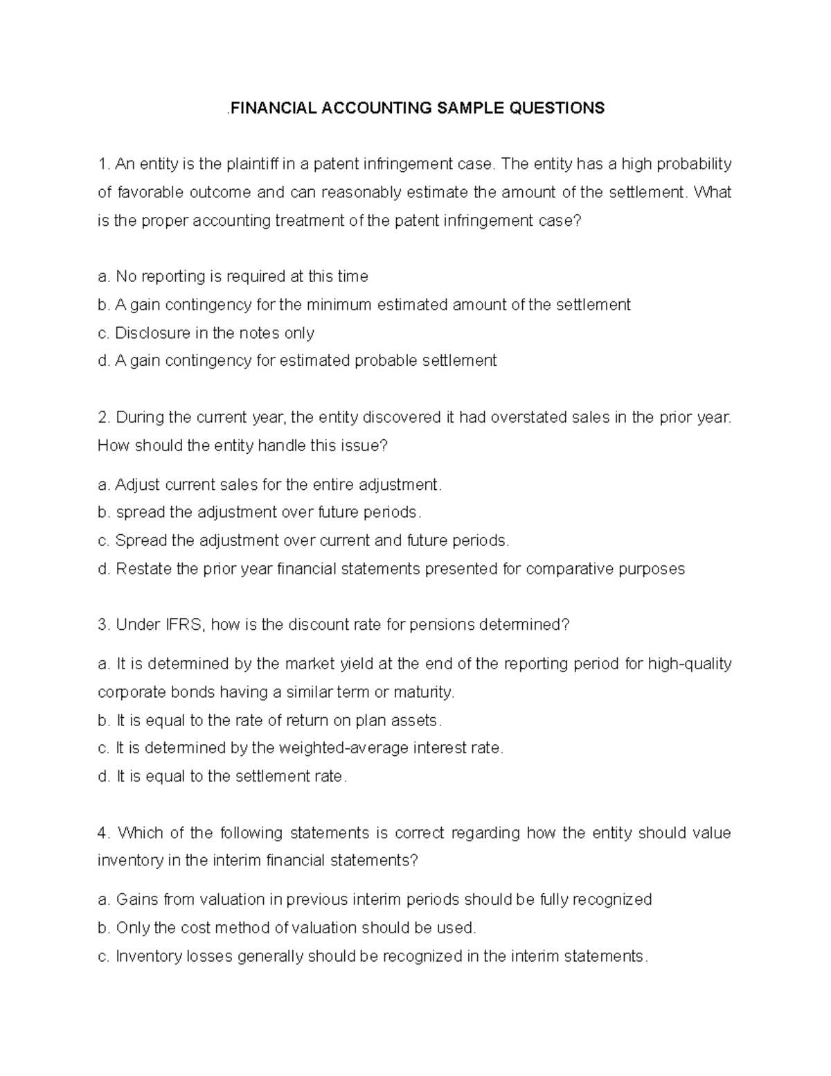 Financial Accounting Sample Questions - . FINANCIAL ACCOUNTING SAMPLE ...