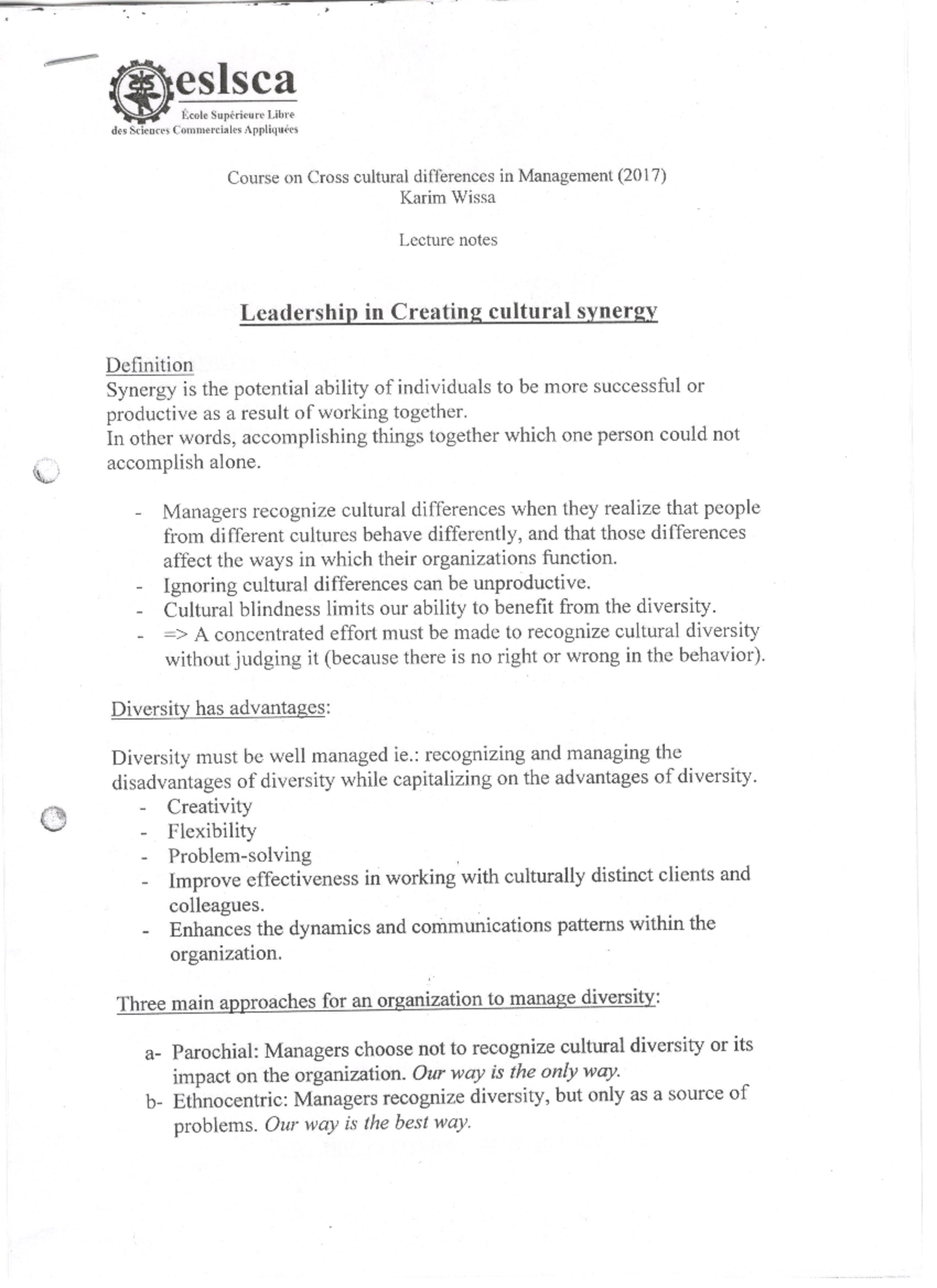 Cross Culture Communications and Negotiations Lecture 7 Notes - Cross ...