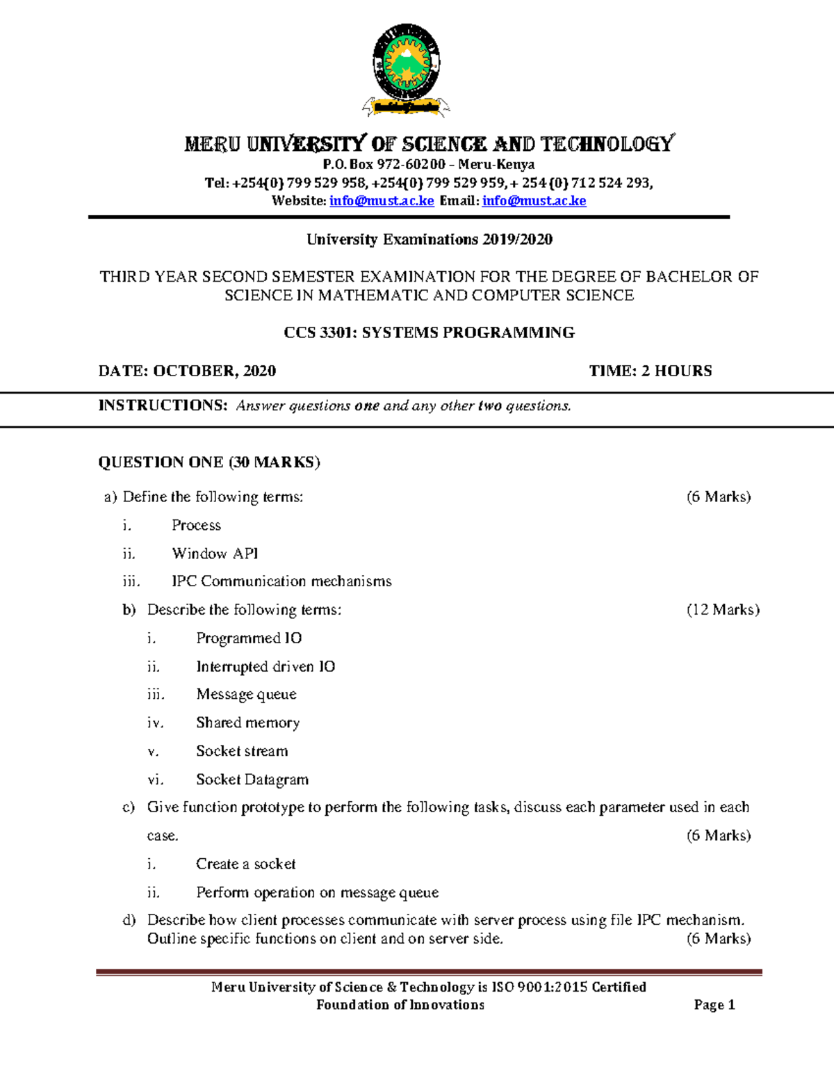 CCS 3301 Systems Programming - Meru University of Science & Technology is ISO 9001:2015 - Studocu