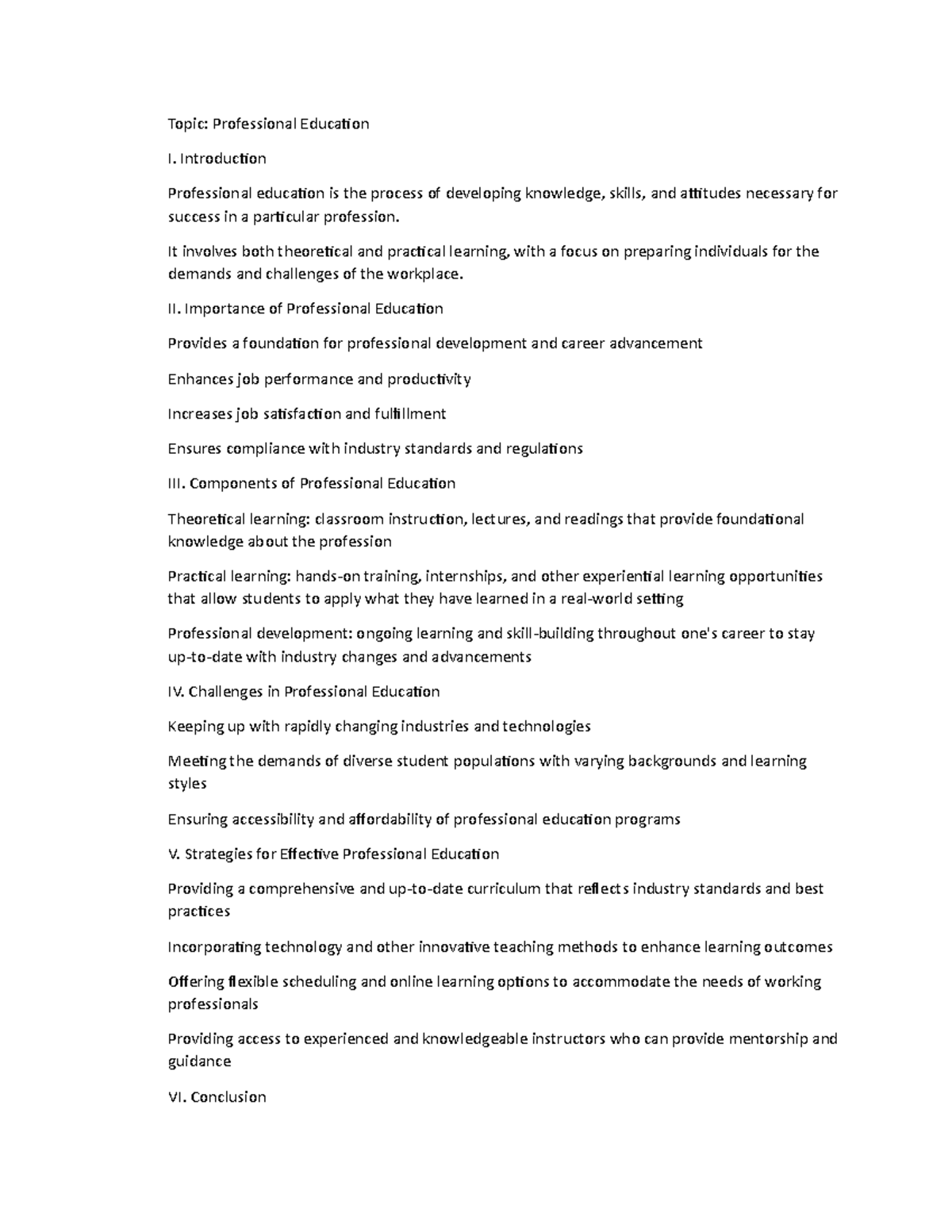 Professional education - Introduction Professional education is the ...