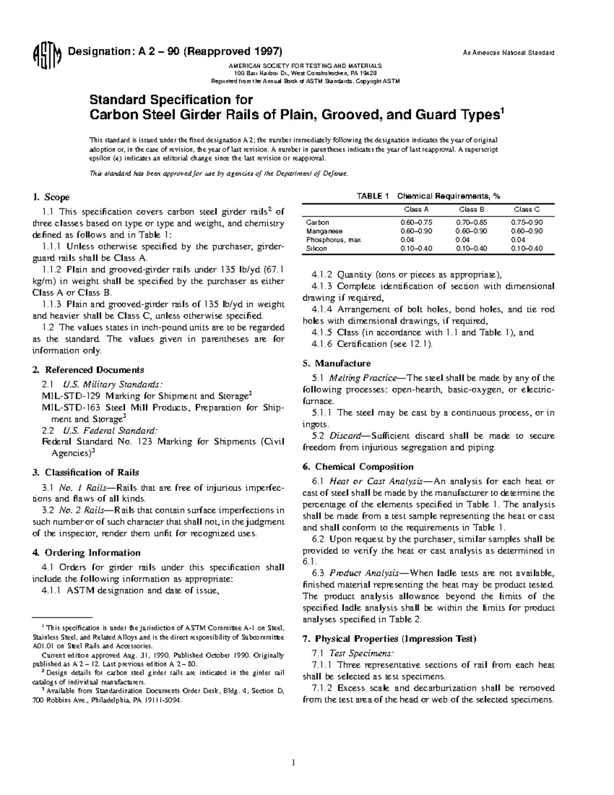 A2 - 1234 - Designation: A 2 – 90 (Reapproved 1997) An American ...