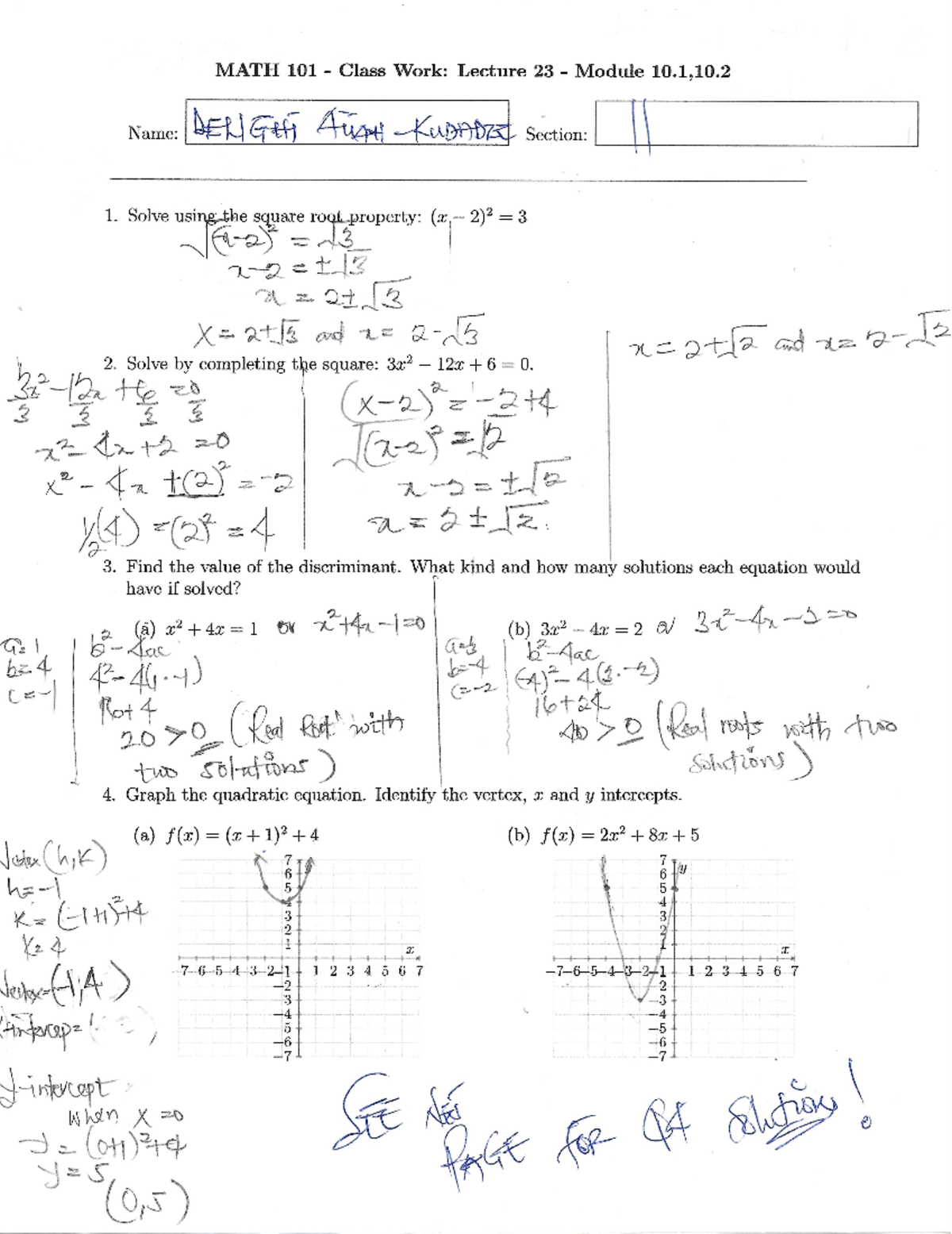 Classwork 23 - MATH 101 - Studocu