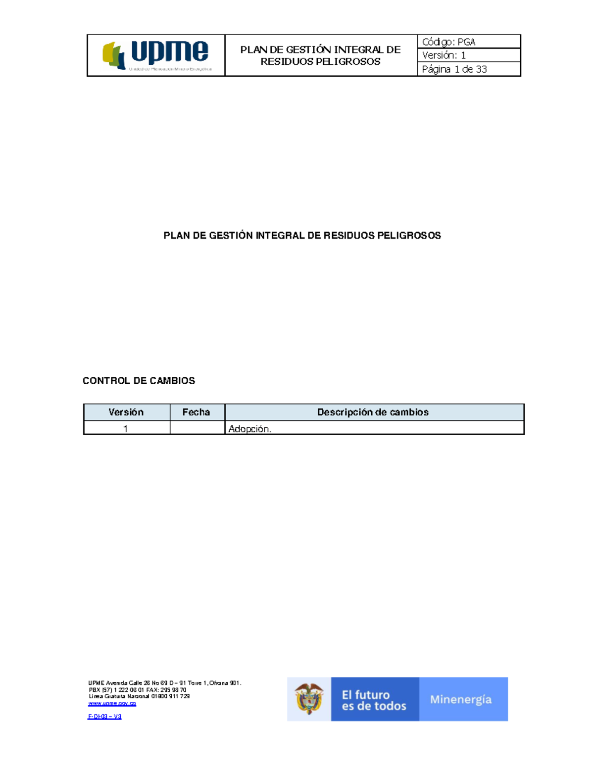 Plan Gestion de residuos peligrosos 2020 - PLAN DE GESTI”N INTEGRAL DE RESIDUOS PELIGROSOS ...