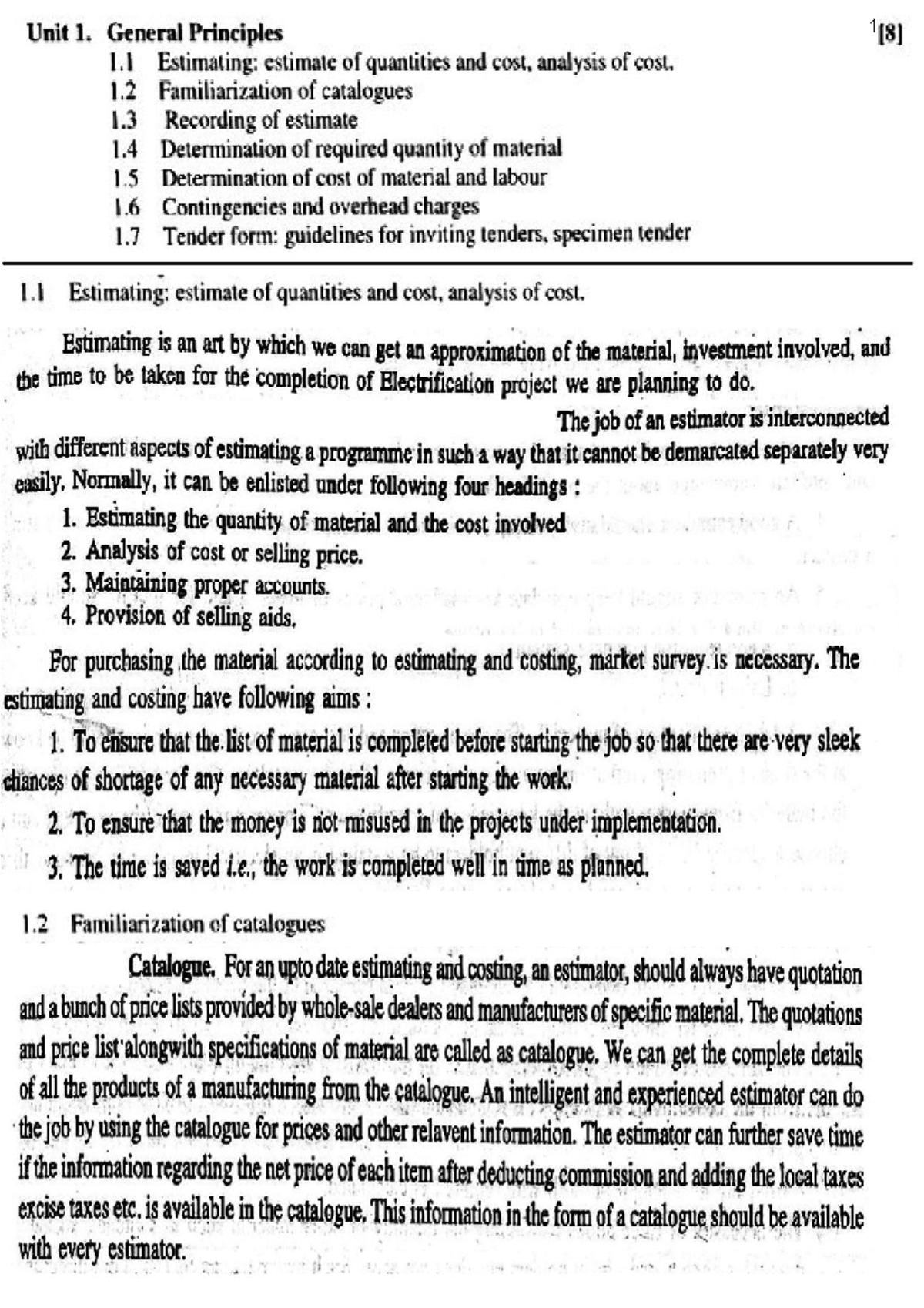 1-Estimation - estimating and costing - Unit 1. General Principles 1 ...