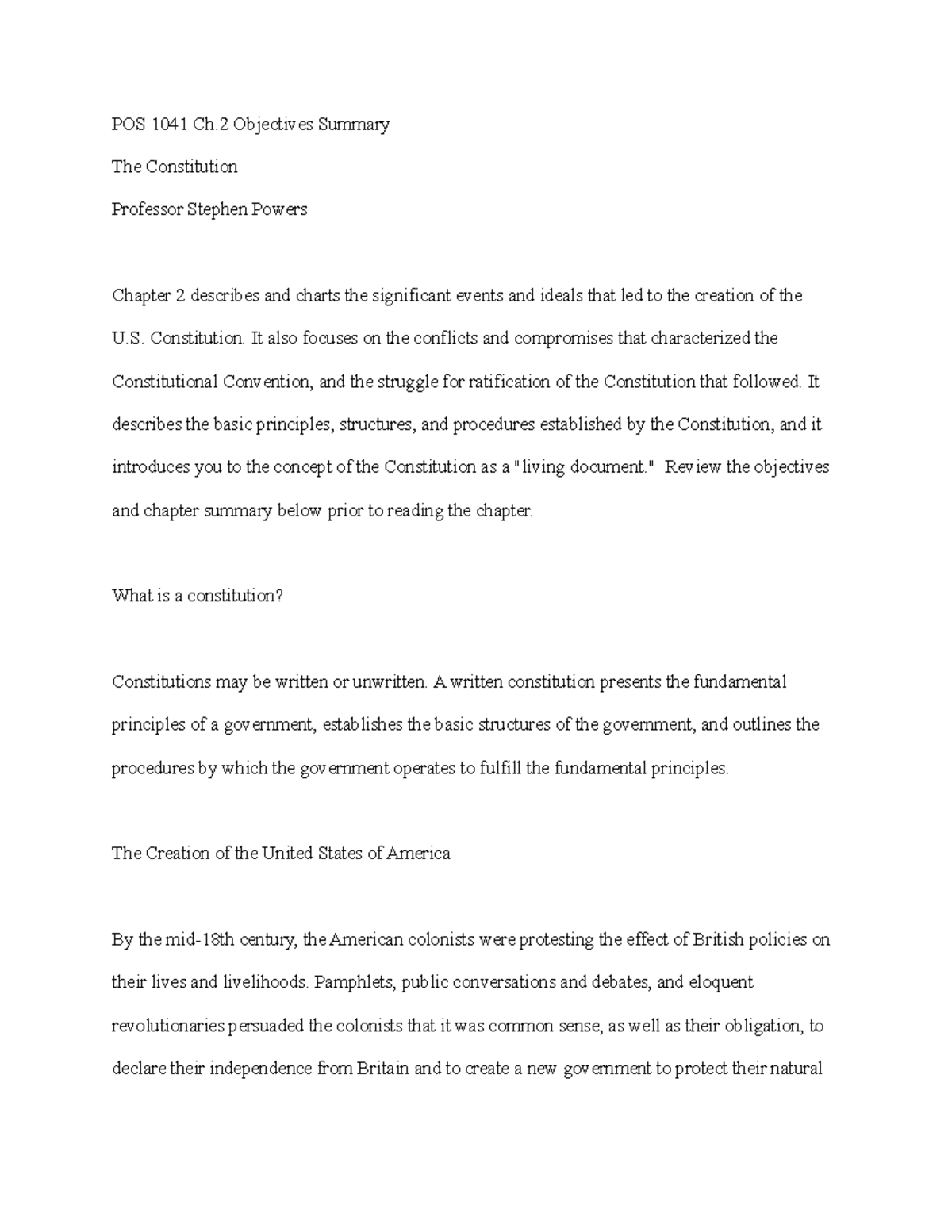 POS 1041 Ch.2 Objectives Summary - POS 1041 Ch Objectives Summary The ...