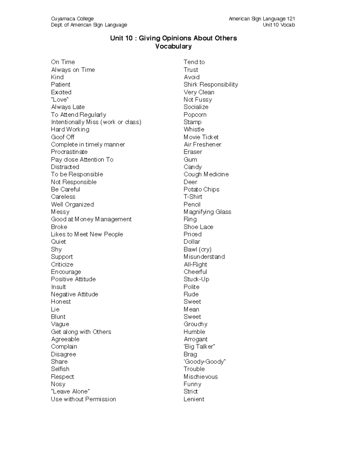 Unit 10 Vocab - you know howit be - Cuyamaca College American Sign ...