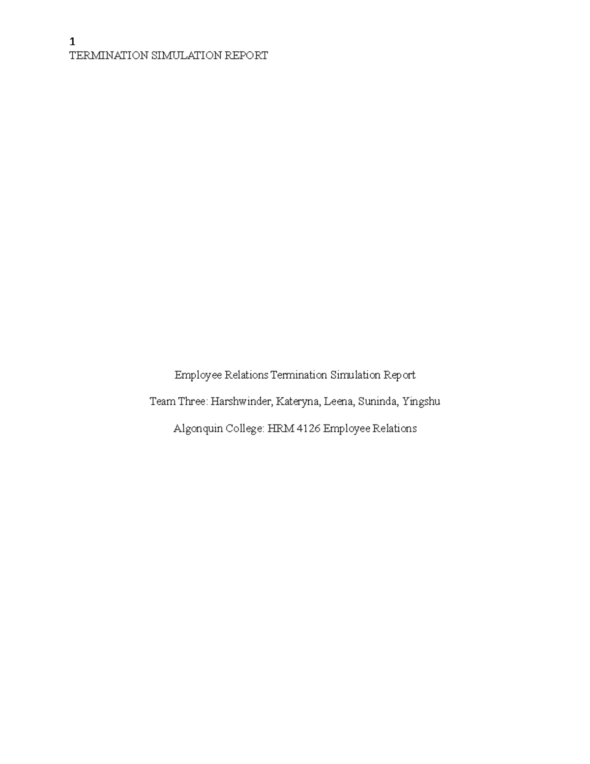 Final Employee Relations Termination Simulation Report - TERMINATION ...