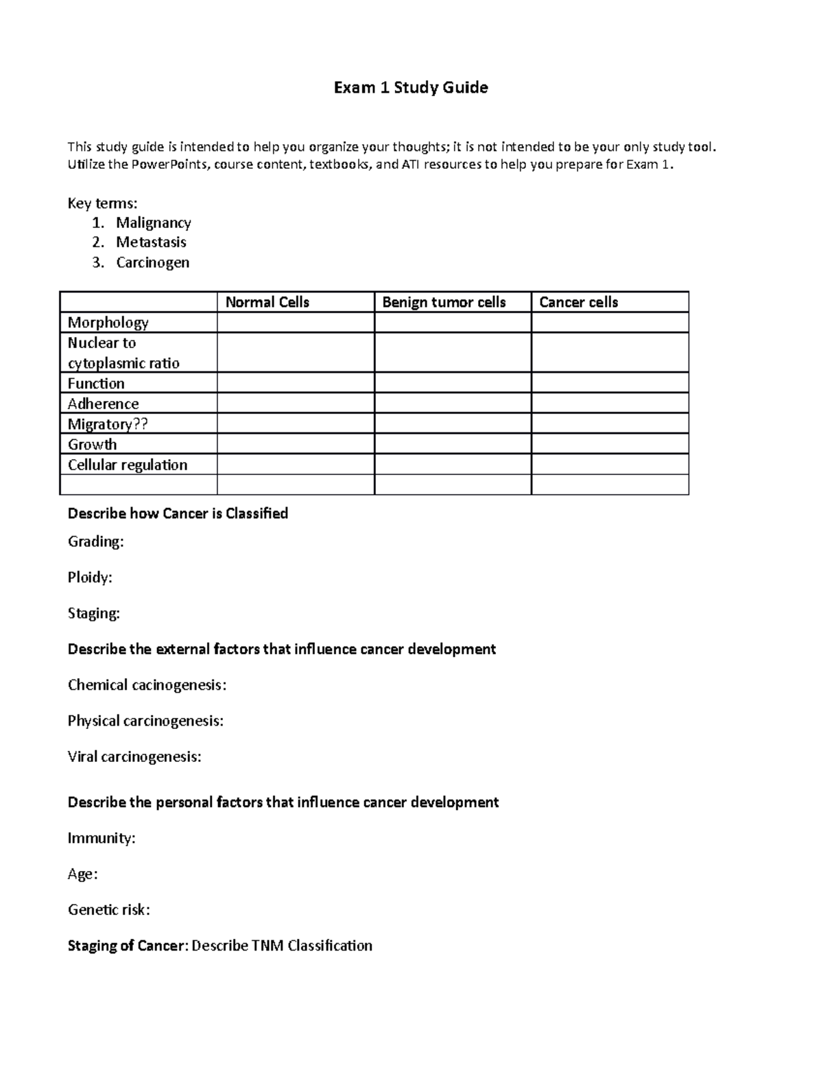 EXAM 1 Study Guide - Exam 1 Study Guide This study guide is intended to ...
