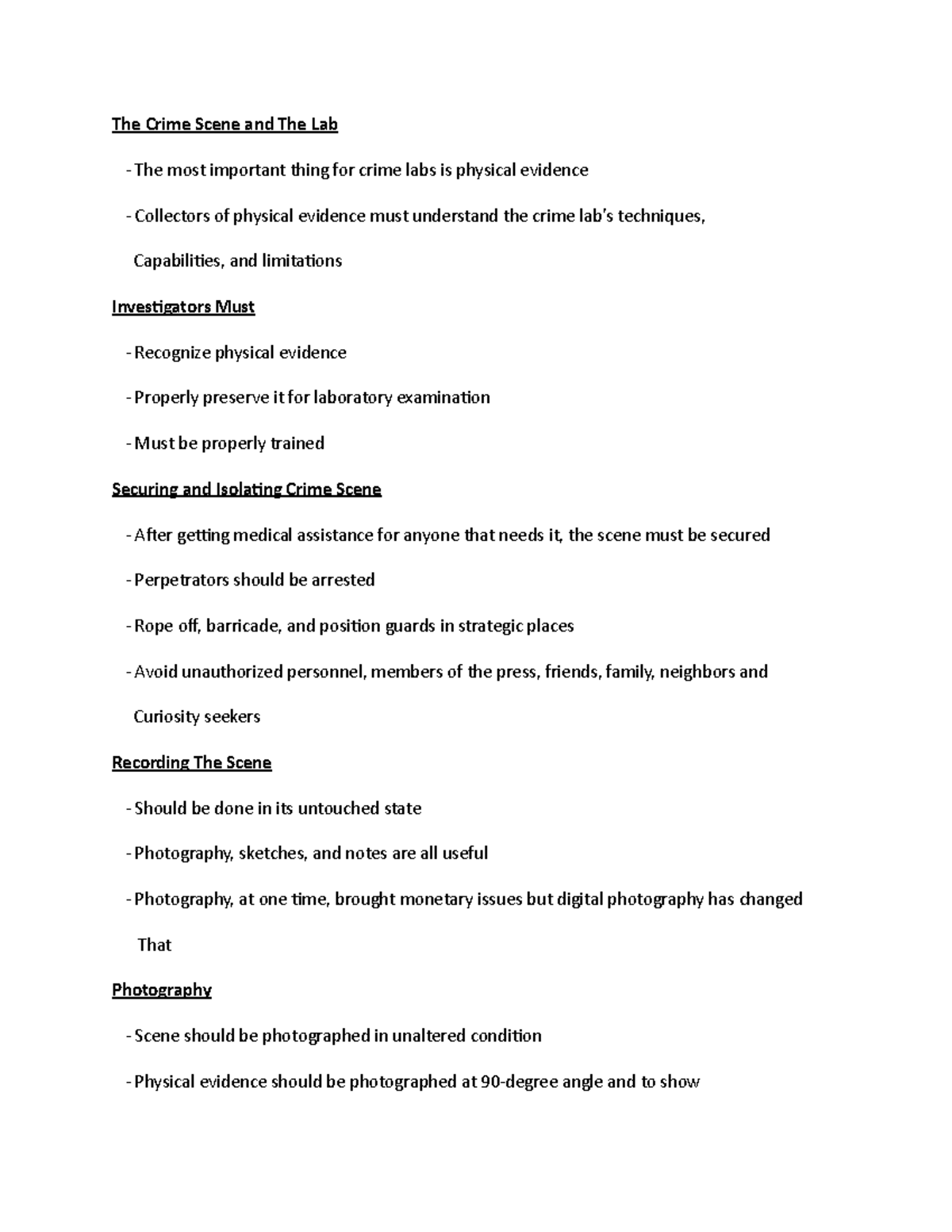 The Crime Scene - Lecture Notes - The Crime Scene and The Lab - The ...