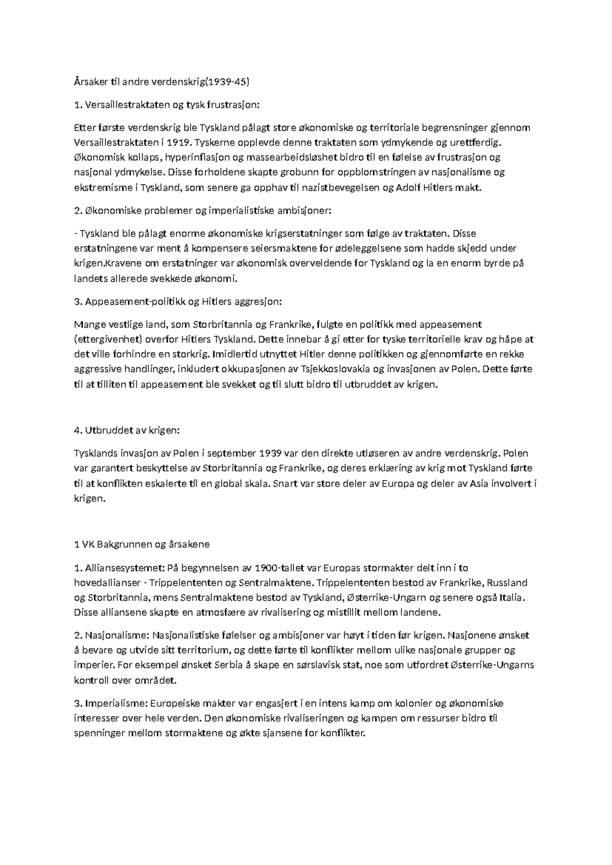 Studocu historie - øvingsnotater for prøve - Årsaker til andre ...
